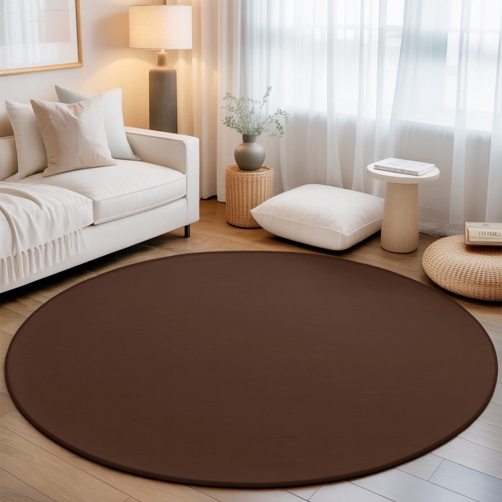 Dark Brown 7' Round Rug for Living Room Conversation Area, Brown Solid ...
