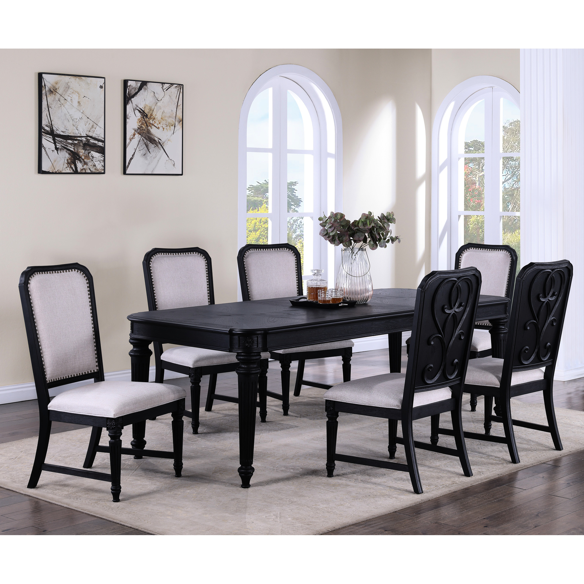 Dark Brown 7pc Dining With Extension Leaf And Upholstered Chair Details ...