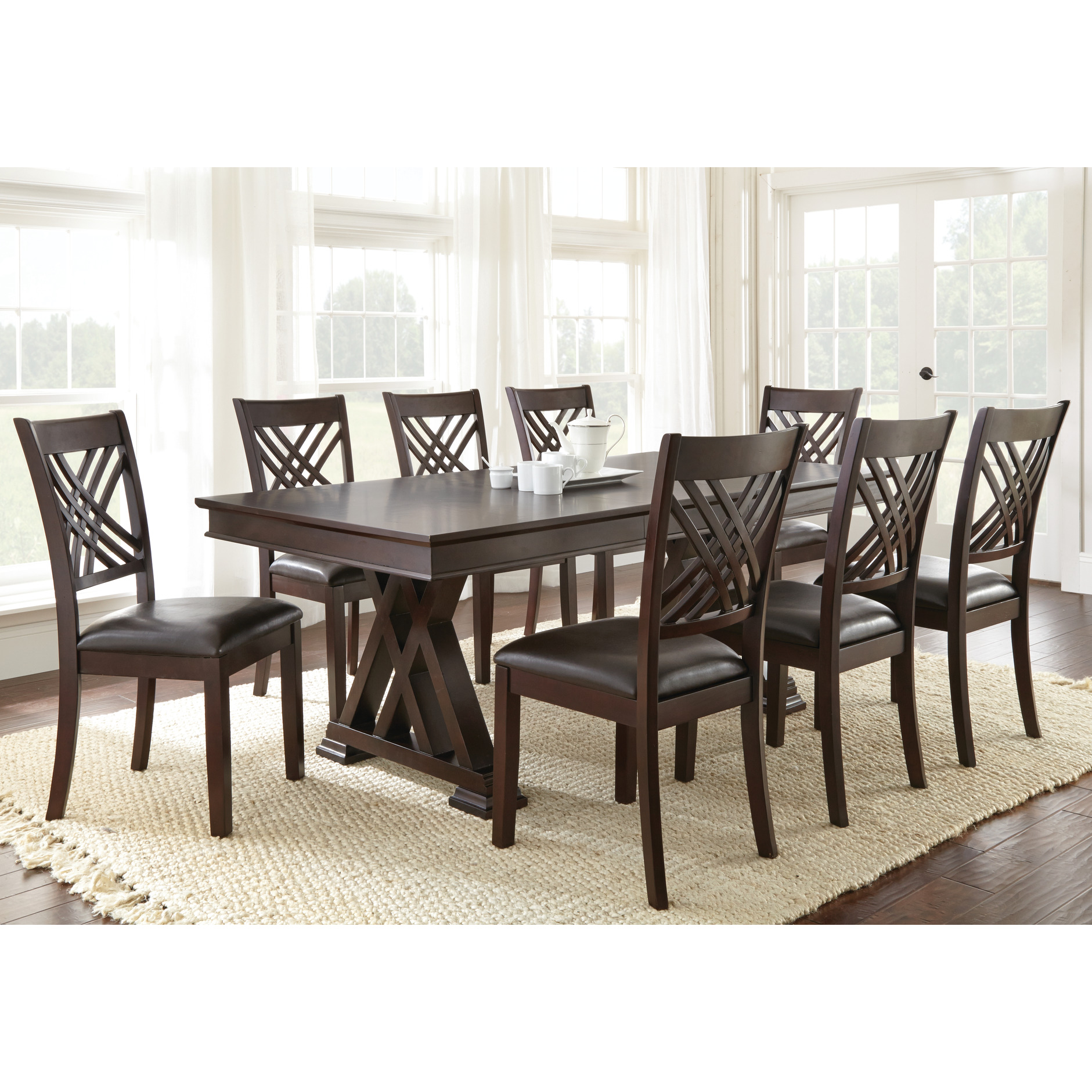 Dark Brown 9 Piece Dining Grouping. Expandable Table & 6 Chairs ...