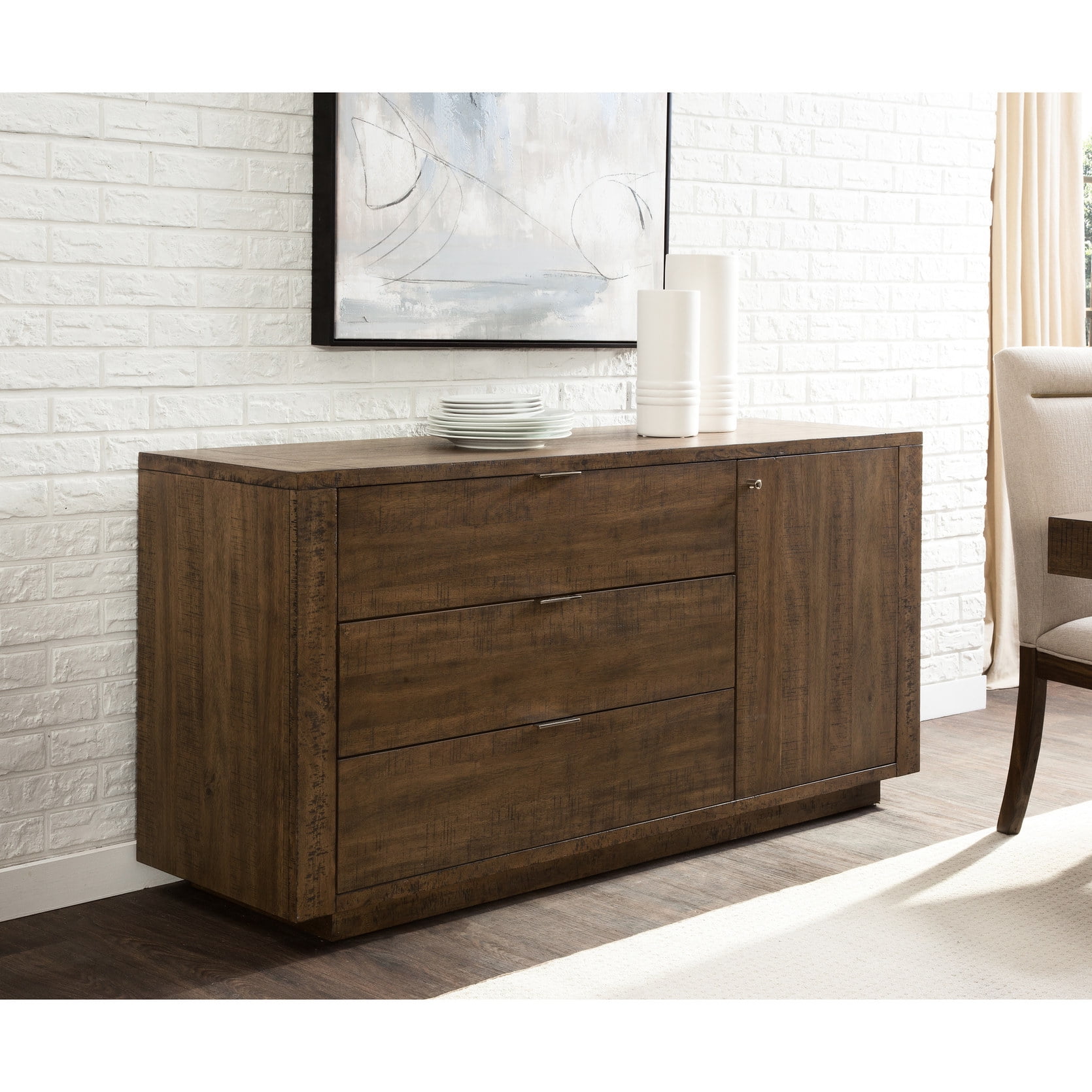 Dark Brown Acacia Wood Construction | Storage with Concealed Hinges and ...