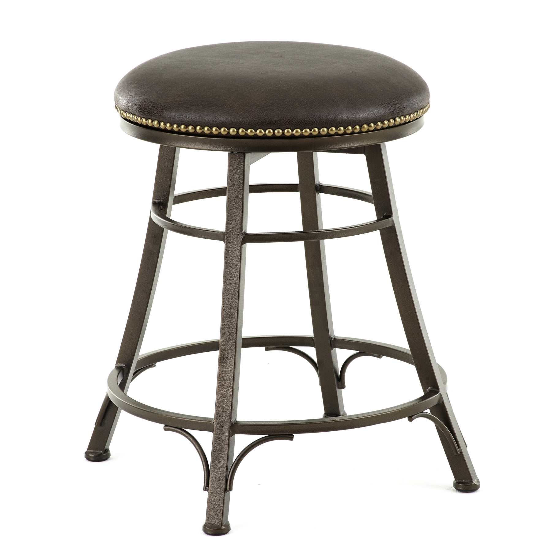 Dark Brown Backless Swivel Bar Stool - Upholstered Seat, 360-degree ...