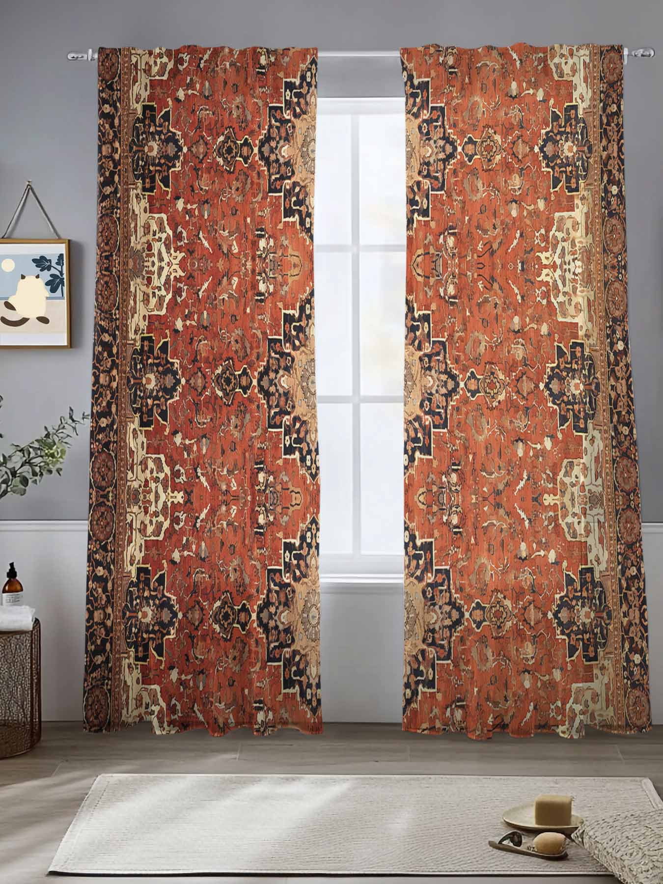 Dark Brown Black Floral Sheer Curtains 2 Panels Set, 52" W x 84" L ...