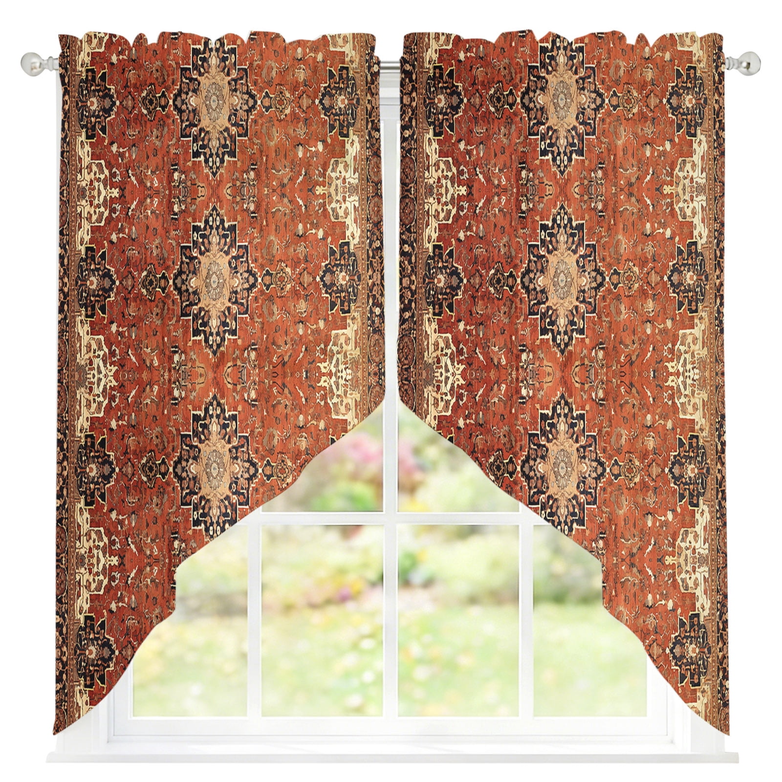 Dark Brown Black Floral Sheer Curtains Swag Valances for Windows ...