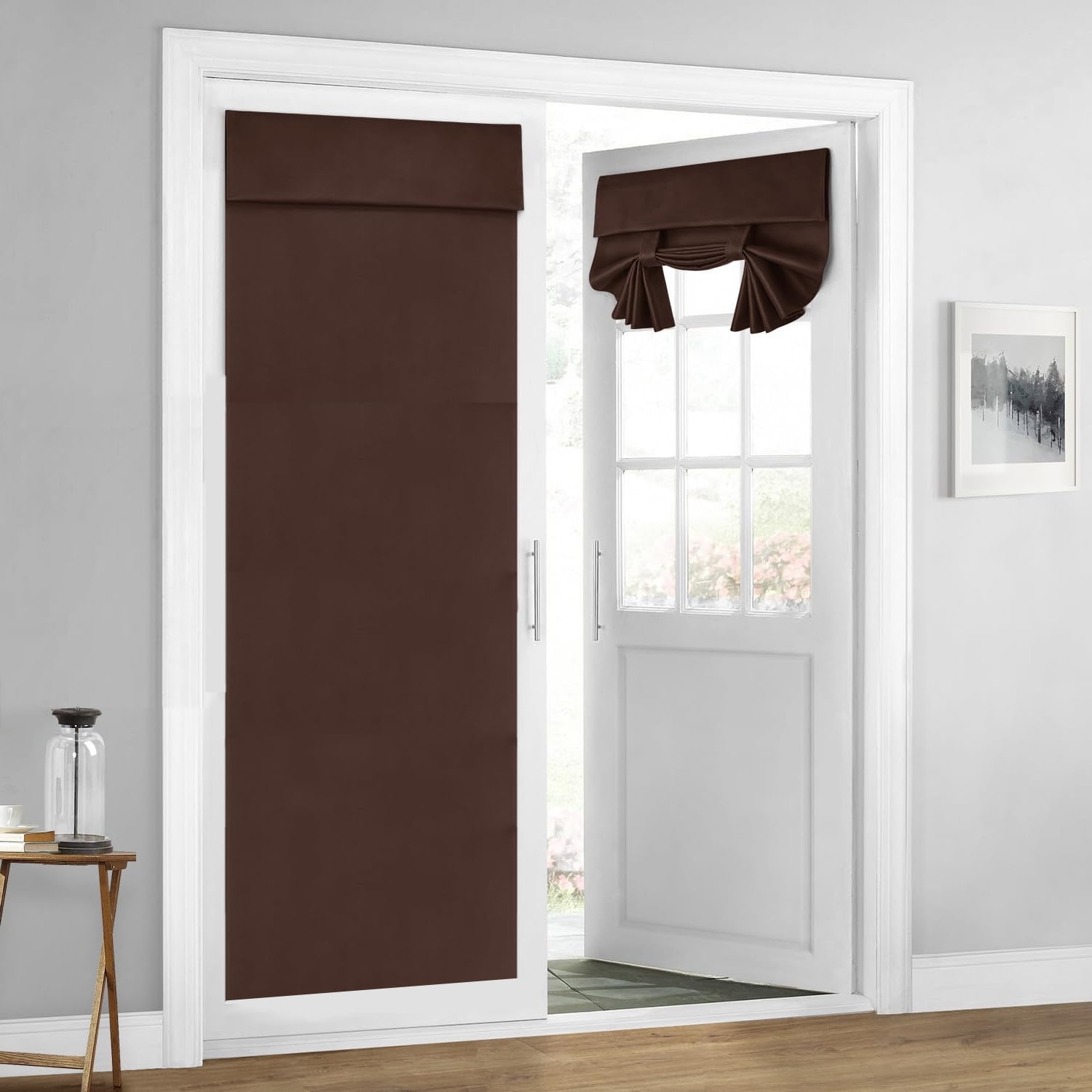 Dark Brown Blackout Door Curtain, French Door Blinds for Privacy ...