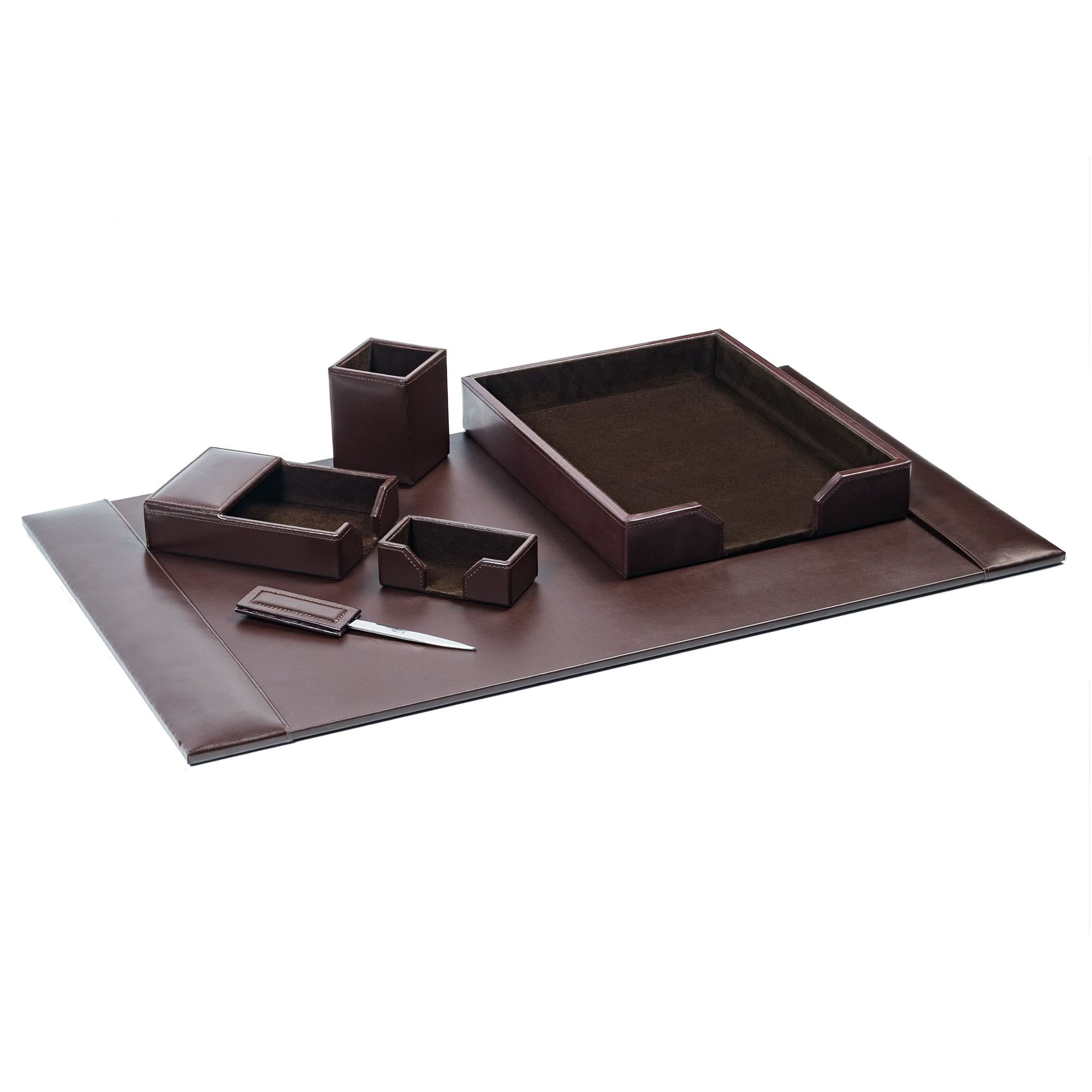 Dark Brown Bonded Leather 6-Piece Desk Set - Walmart.com