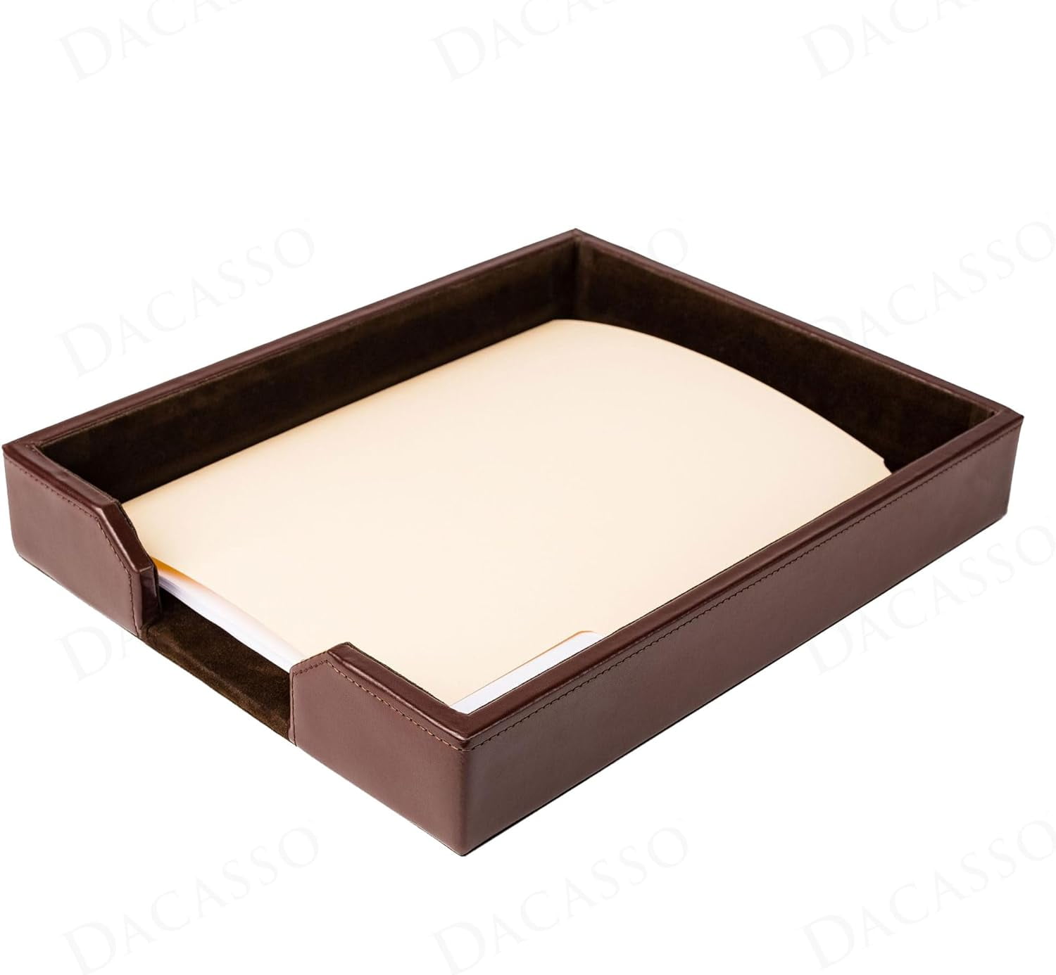 Dark Brown Bonded Leather Luxury Letter Tray Holder - Paper Organizer ...