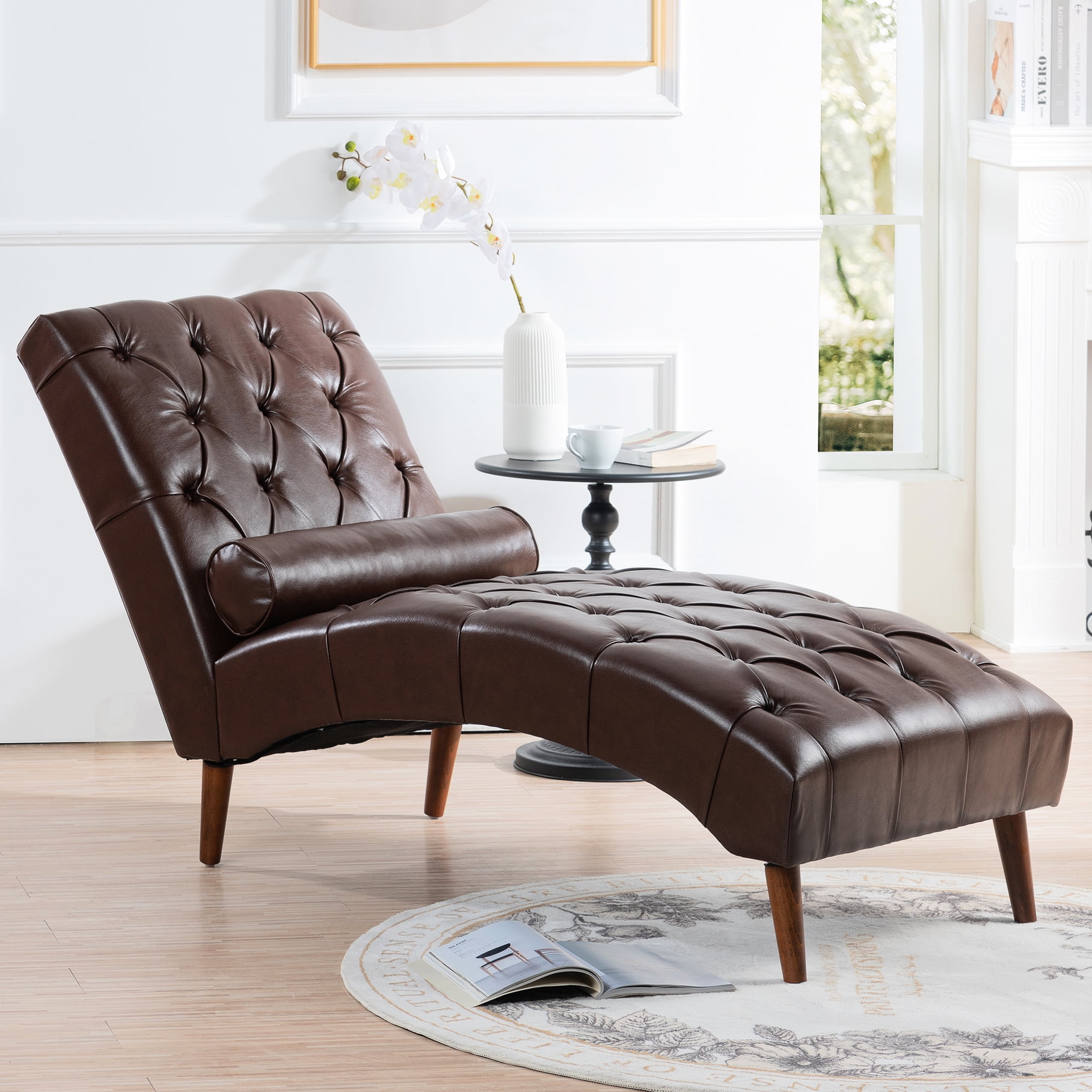 Dark Brown Chaise Lounge, Genuine Cotton Filled , Stable Wood Structure ...
