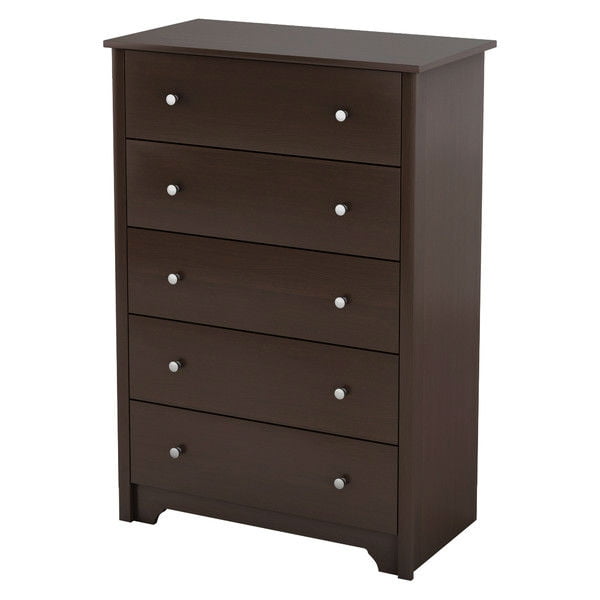 Dark Brown Chocolate Wood Finish 5-Drawer Bedroom Chest of Drawers ...