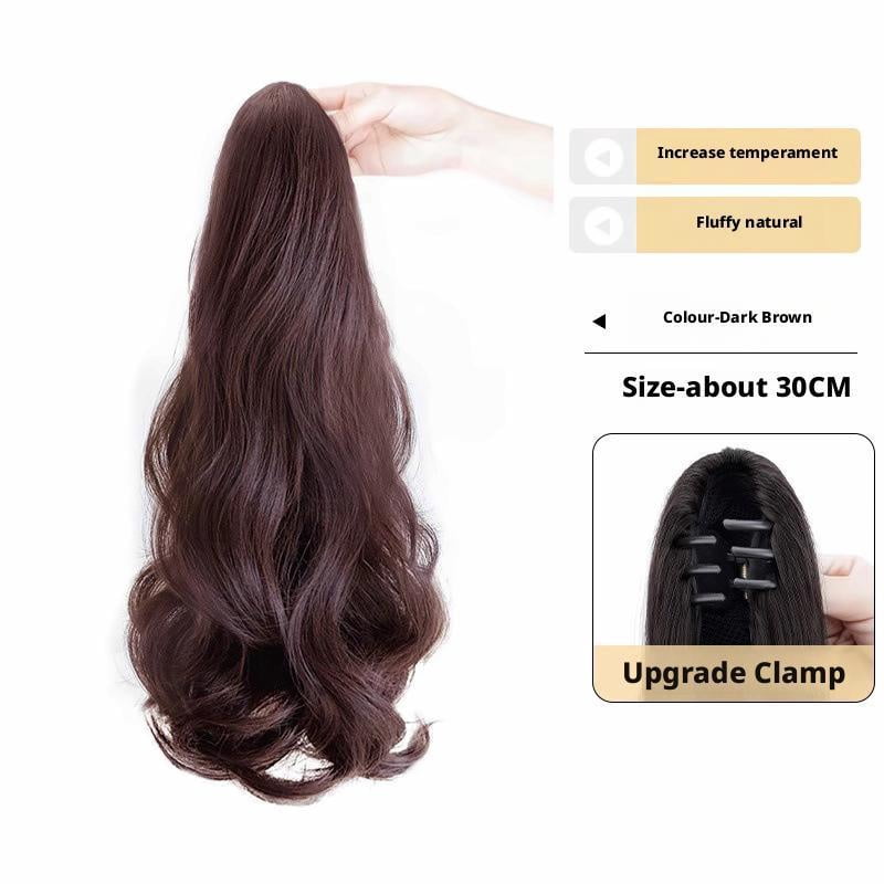 Dark Brown Clip 35Cm (C) $ Clip Ponytail Wig Female Curly Big Wave Long ...