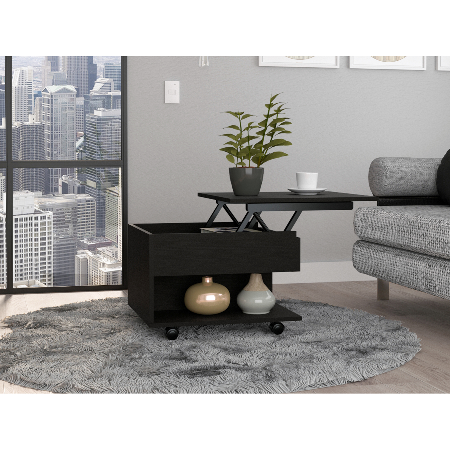 Dark Brown Coffee Table With Lifting Function, Concealed Storage ...