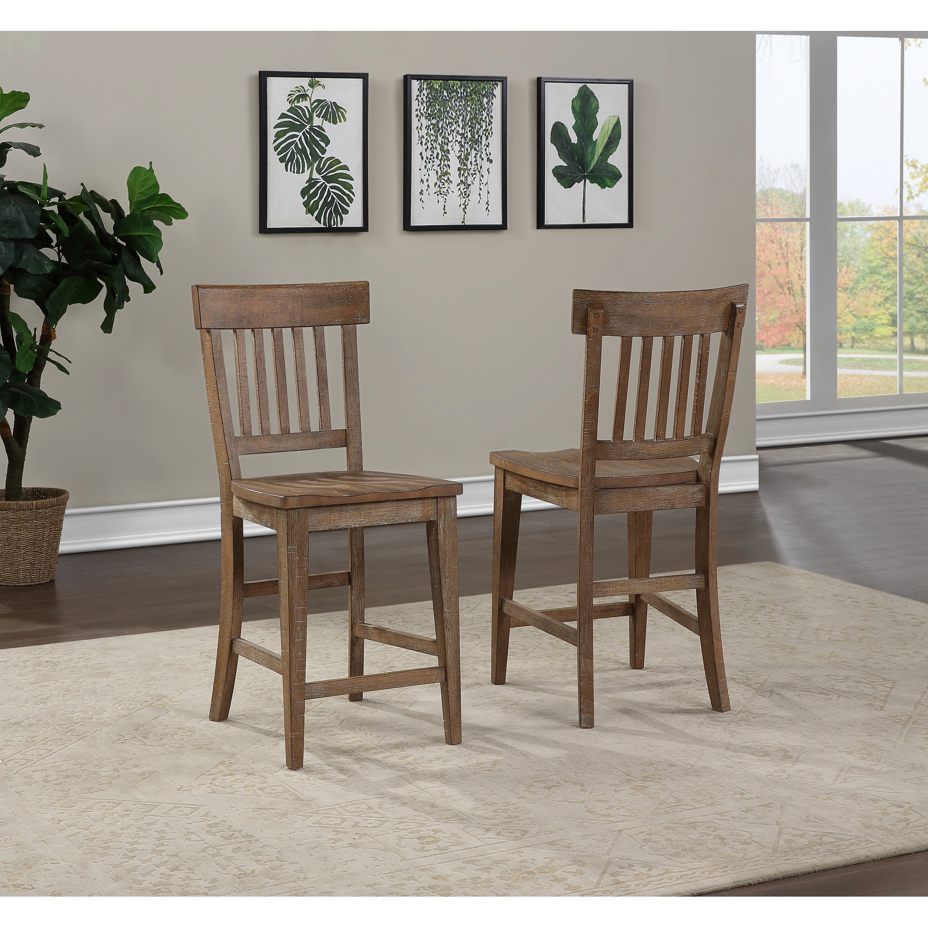 Dark Brown Counter Chair (2) - Rustic Wooden Seat For Extra Comfort And ...