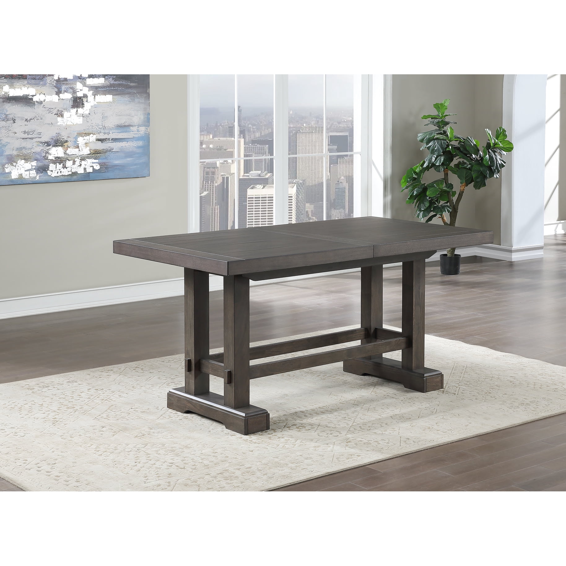 Dark Brown Counter Table - Plank Effect Top, Mango Solids & Veneers ...