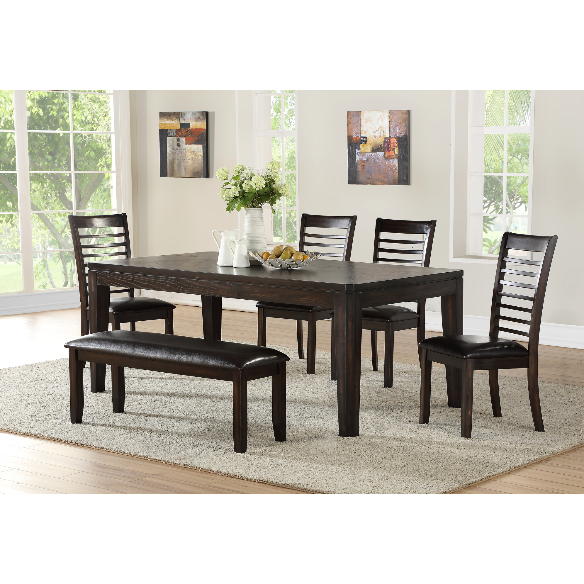 Dark Brown Dining - Ally 6 Piece. Veneers & Hardwood. 60-78" Expandable ...