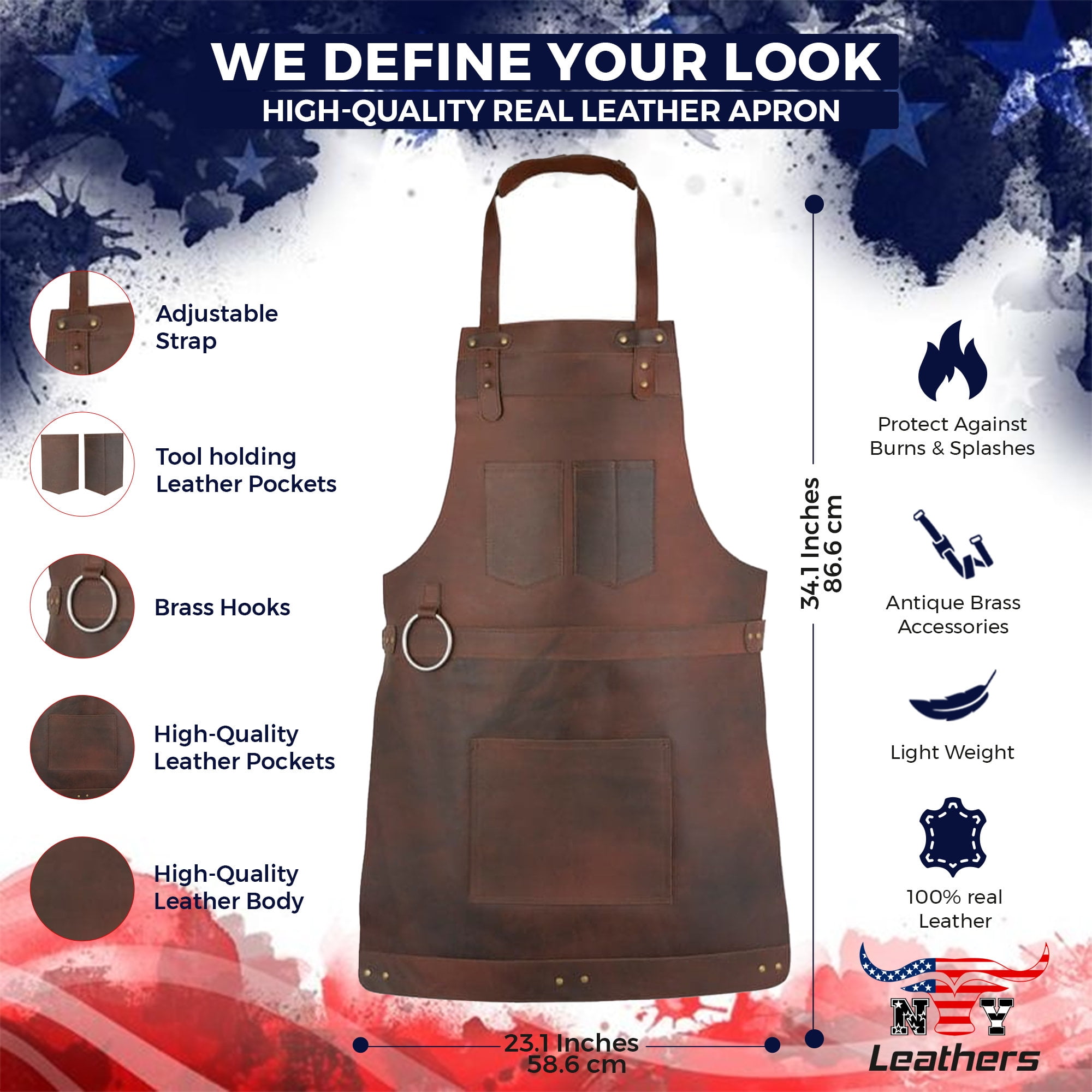Dark Brown Full Grain Leather Apron Butcher Apron -Cook Apron -BBQ ...