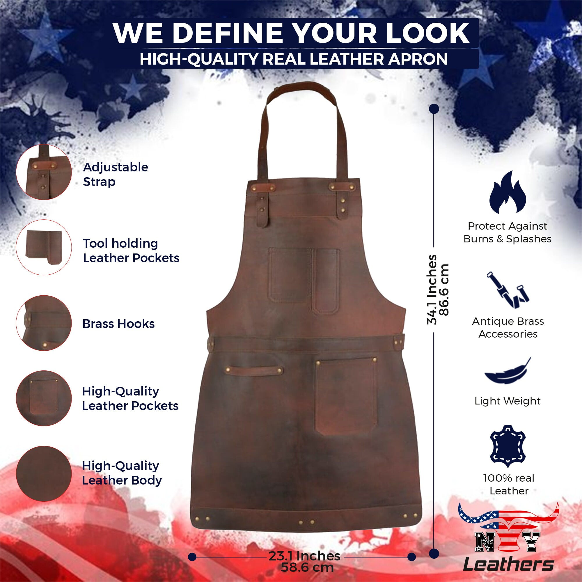 Dark Brown Full Grain Leather Apron Butcher Apron -Cook Apron -BBQ ...