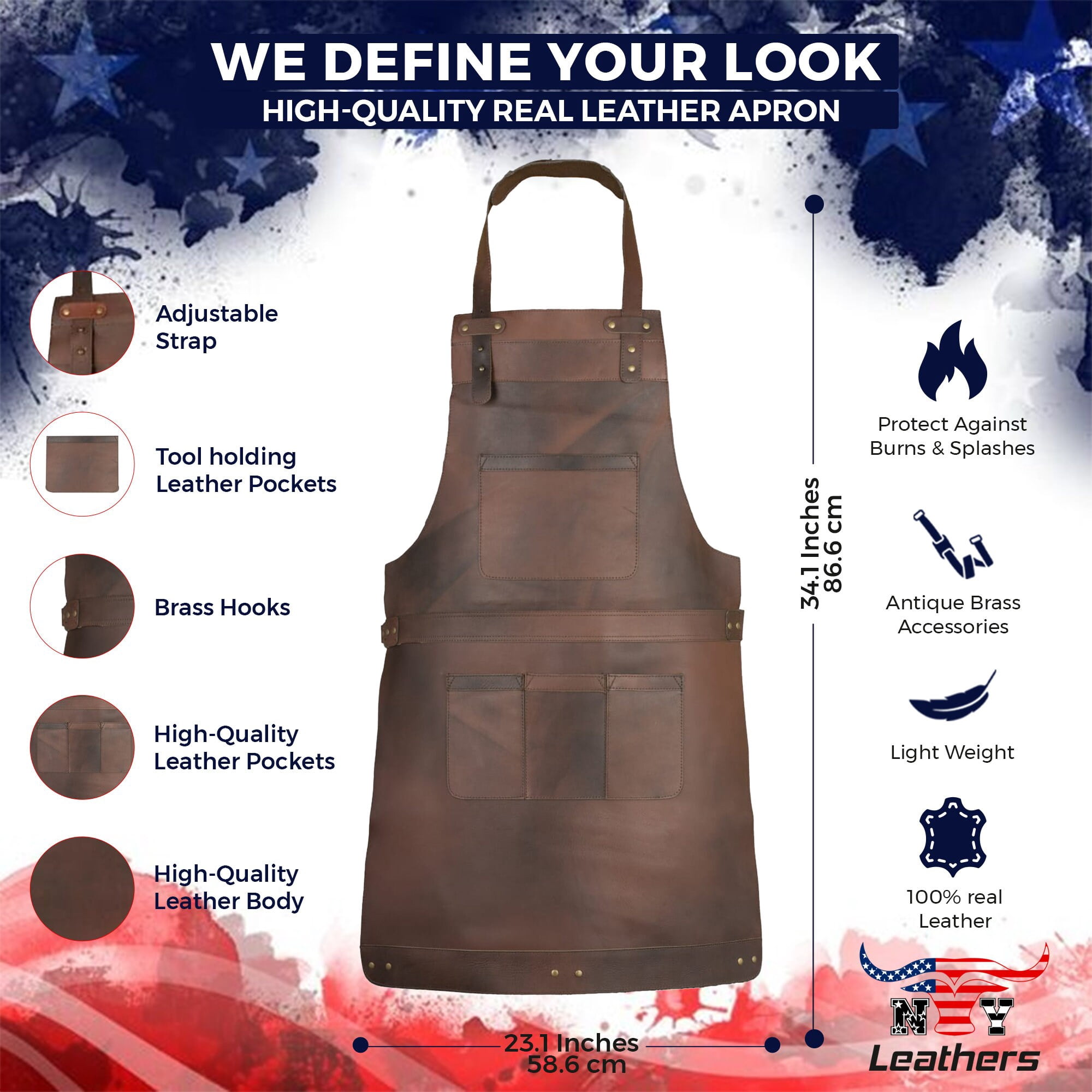 Dark Brown Full Grain Leather Apron Butcher Apron -Cook Apron -BBQ ...