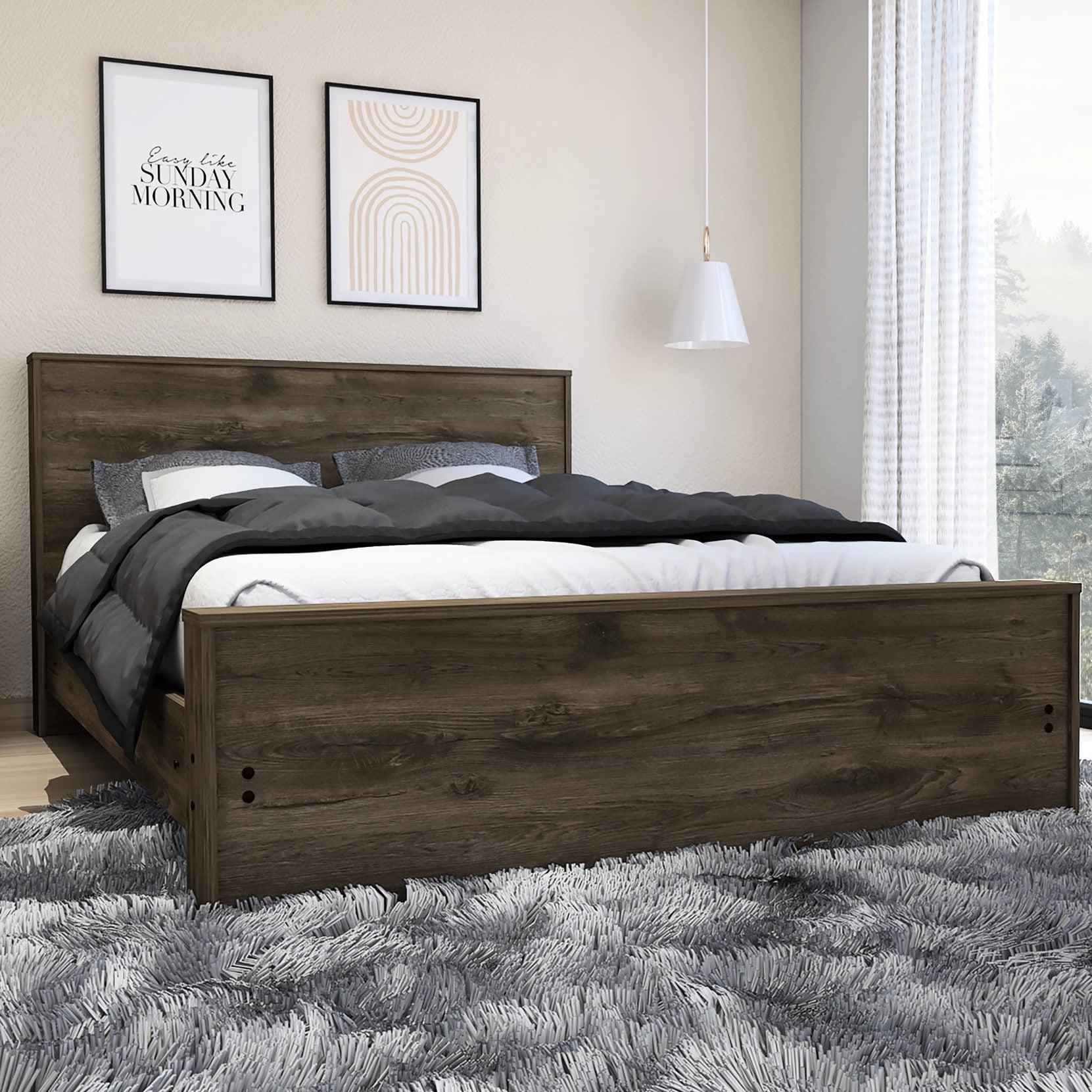 Dark Brown Full XL Bed Frame with Headboard / Exclusive Modern Bedroom ...