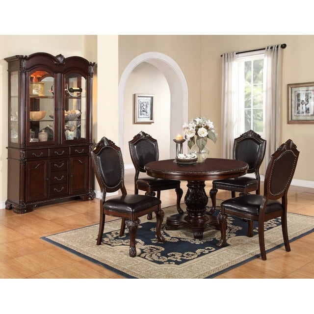Dark Brown Gorgeous Traditonal Dining Room 5pc Set Round Dining Table ...