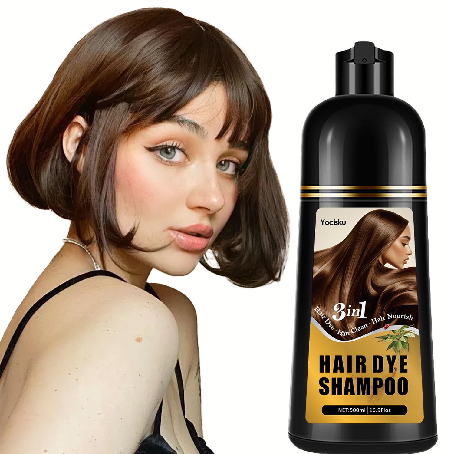 Dark Brown Hair Dye Shampoo 3in1,Brown Instant Hair Color Dye Shampoo ...
