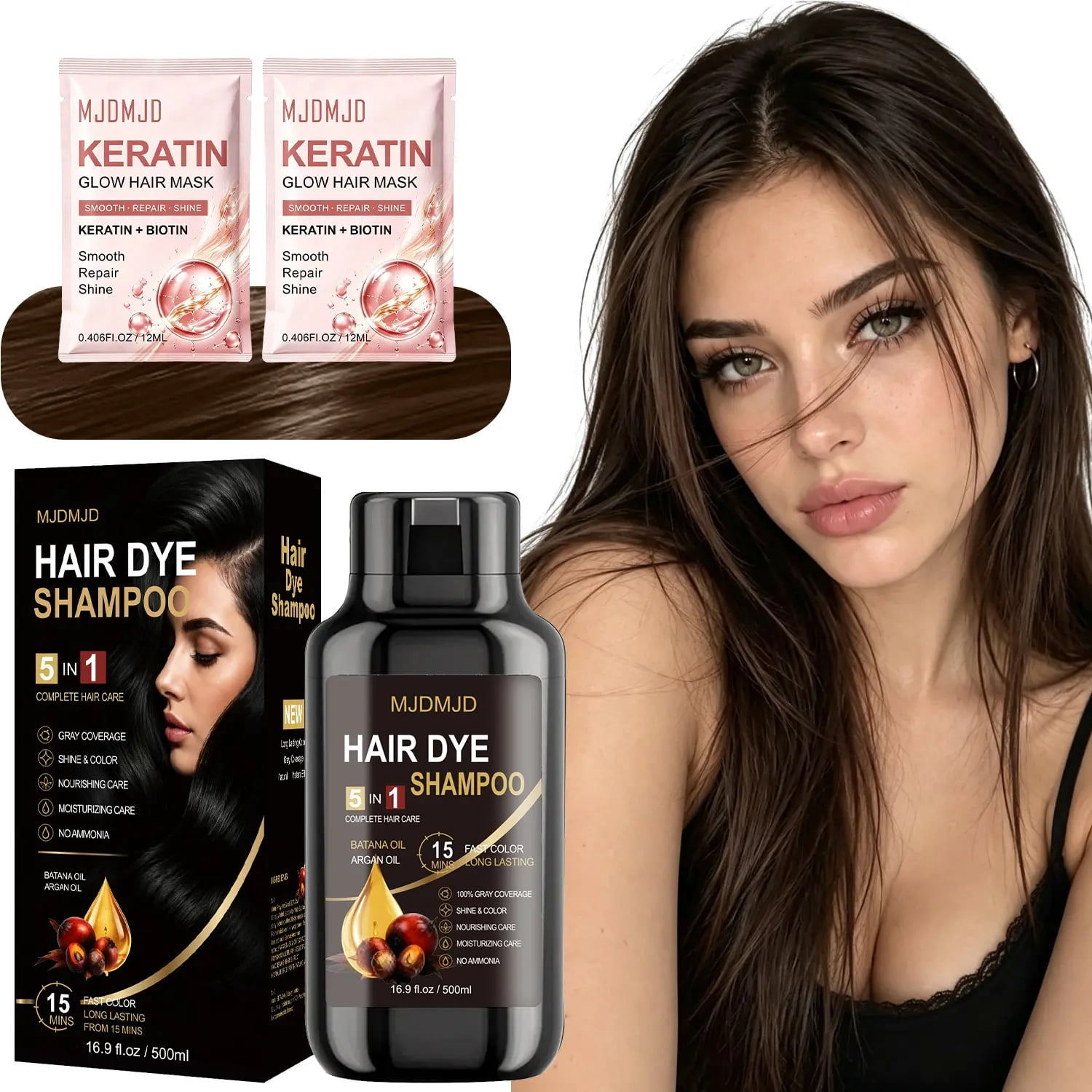 Dark Brown Hair Dye Shampoo 5-in-1, Instant Gray Coverage & Root Touch ...