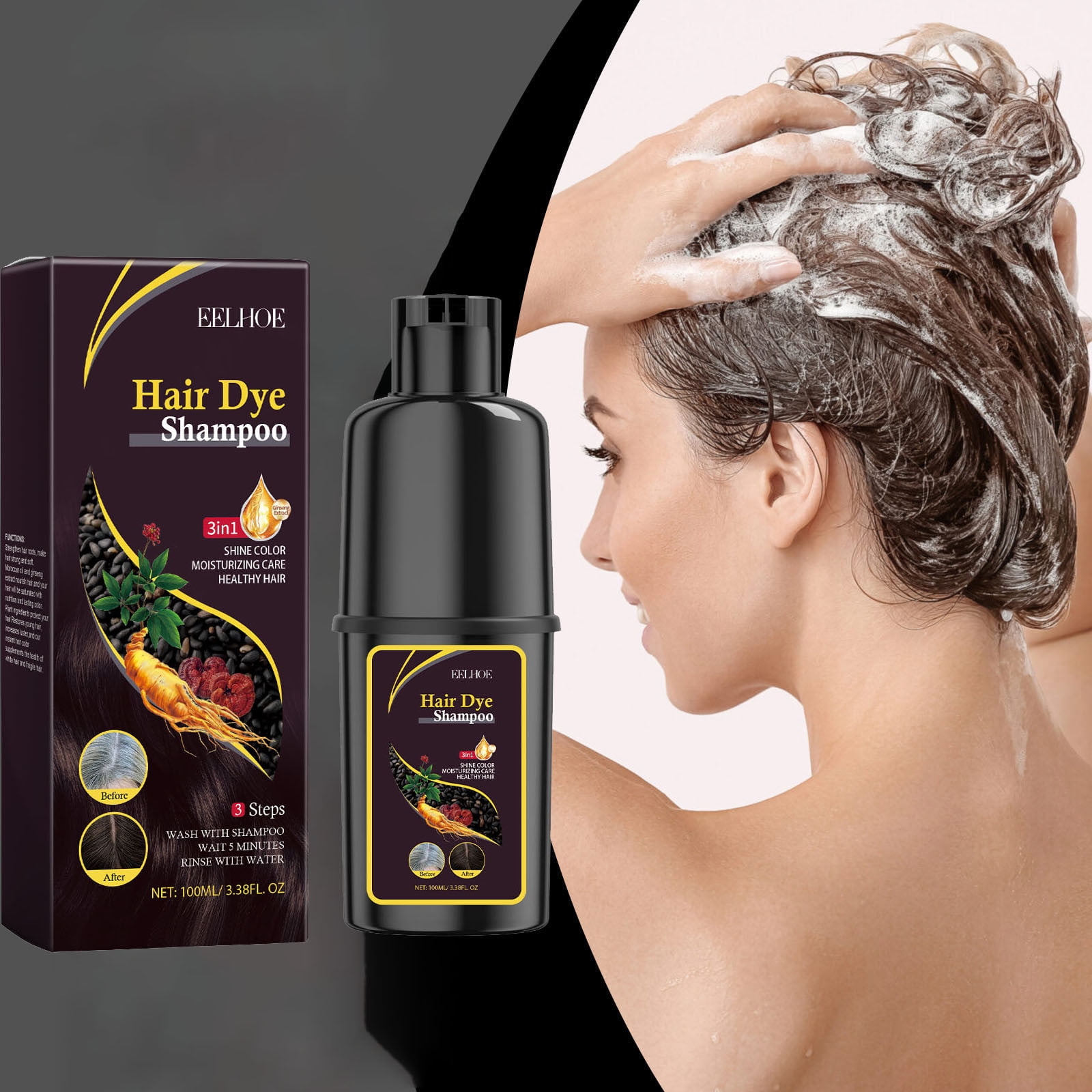 Dark Brown Hair Dye Shampoo for Color Treated Hair, Long Lasting Easy ...
