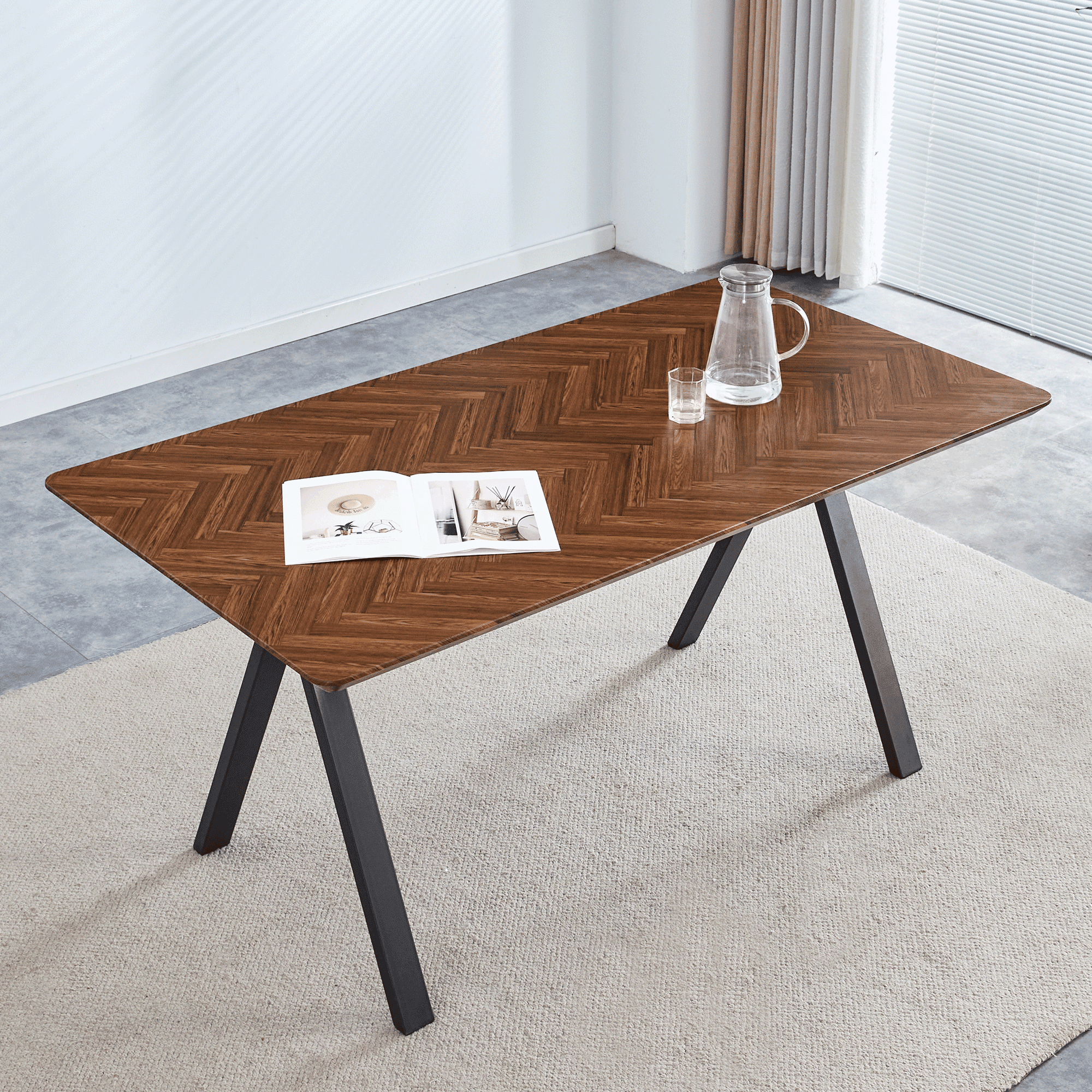 Dark Brown Herringbone Pattern MDF Dining Table - A Perfect Match for ...