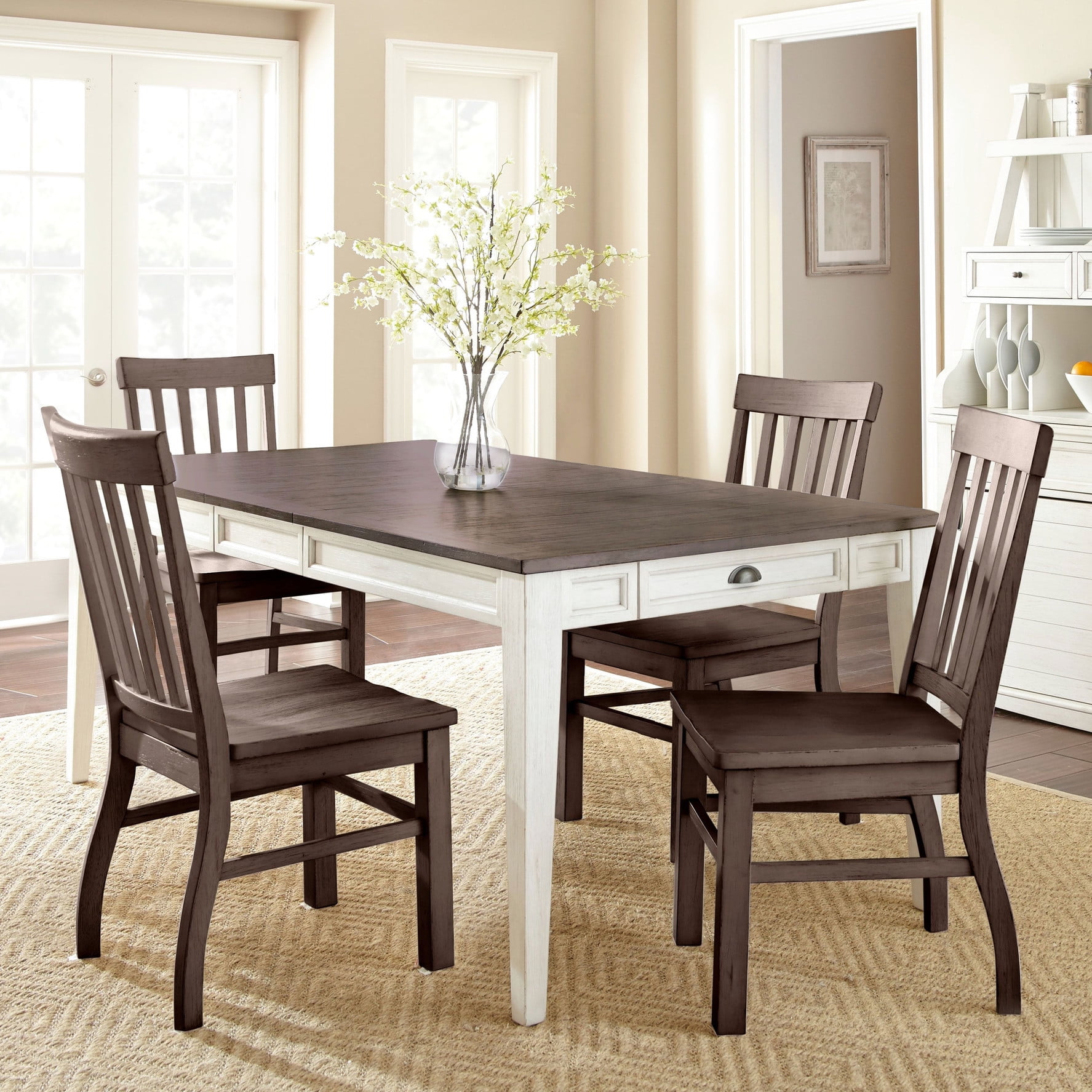 Dark Brown - Horizontal Planked Table Top - Family Dining - Stylish and Functional Set - Walmart.com