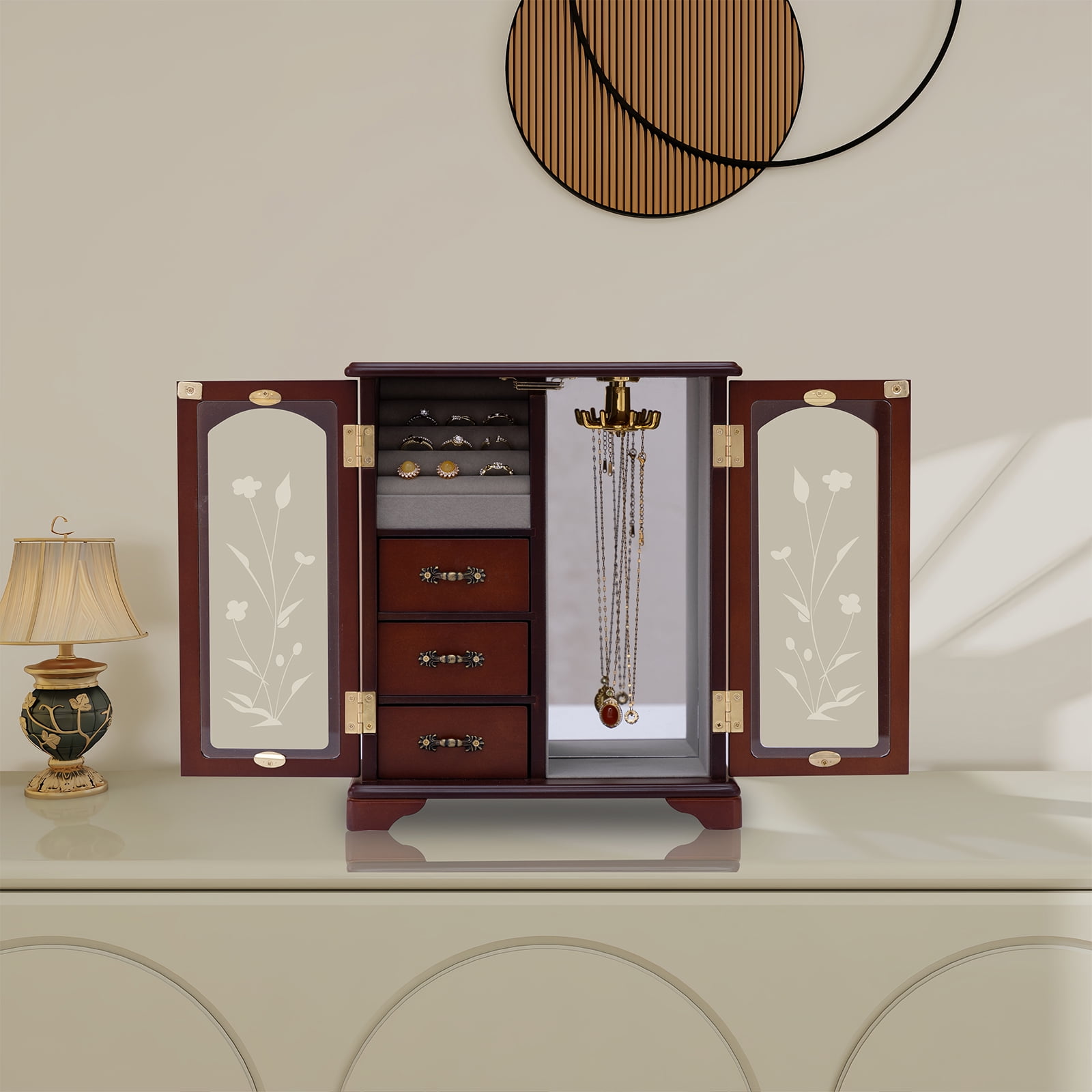 Dark Brown Jewelry Boxes,Handle Carving Craft Large Jewelry Box,With ...