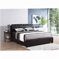 Dark Brown King Upholstered Bed, Platform Frame with Padded Headboard ...