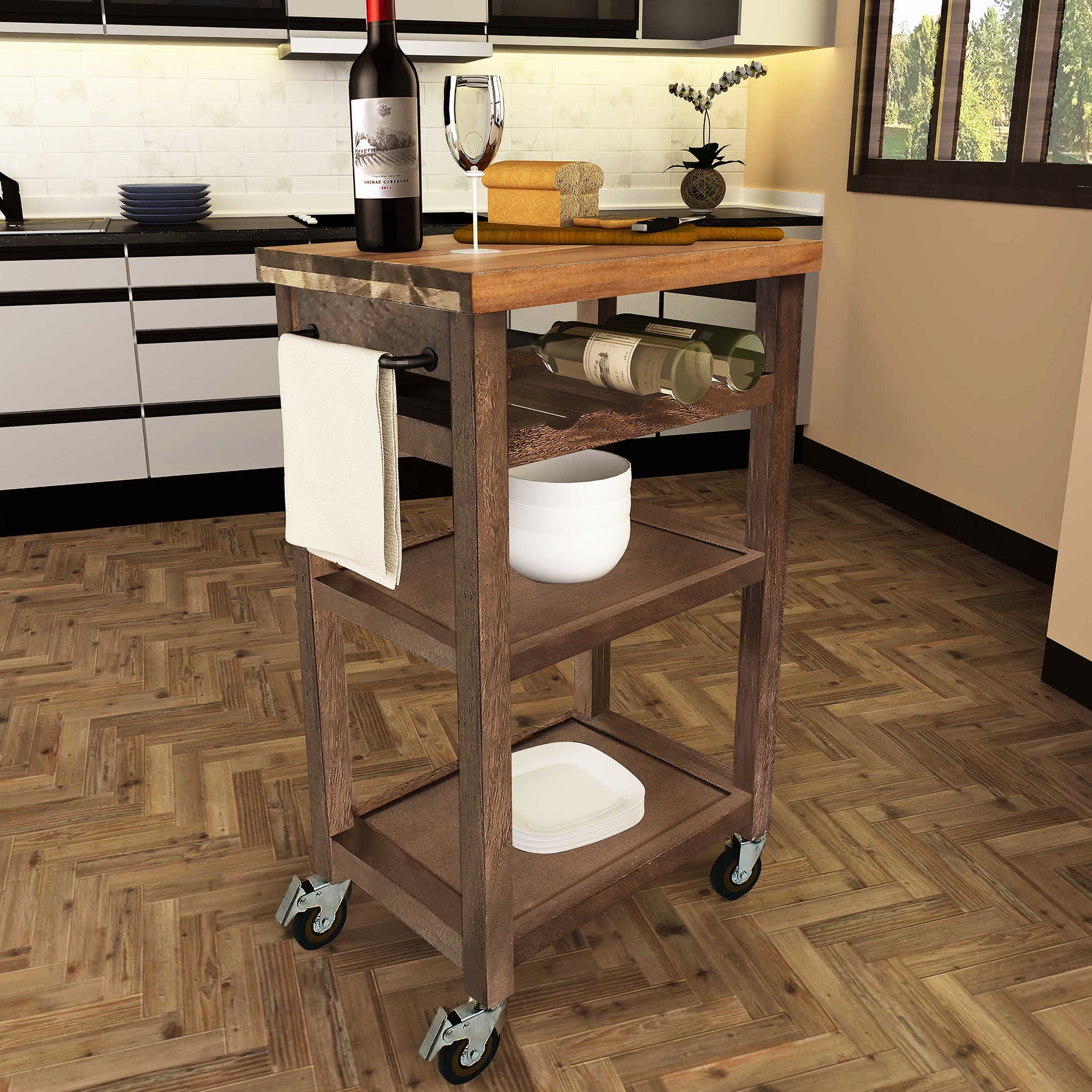 Dark Brown Kitchen Cart, Constructed Of Solid Wood, Butcher Block ...