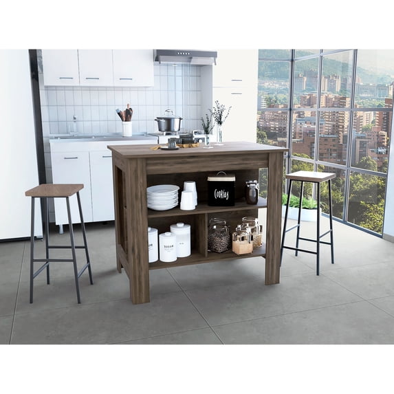 Dark Brown Kitchen Island | Four Legs for Stability | Three Shelves for ...