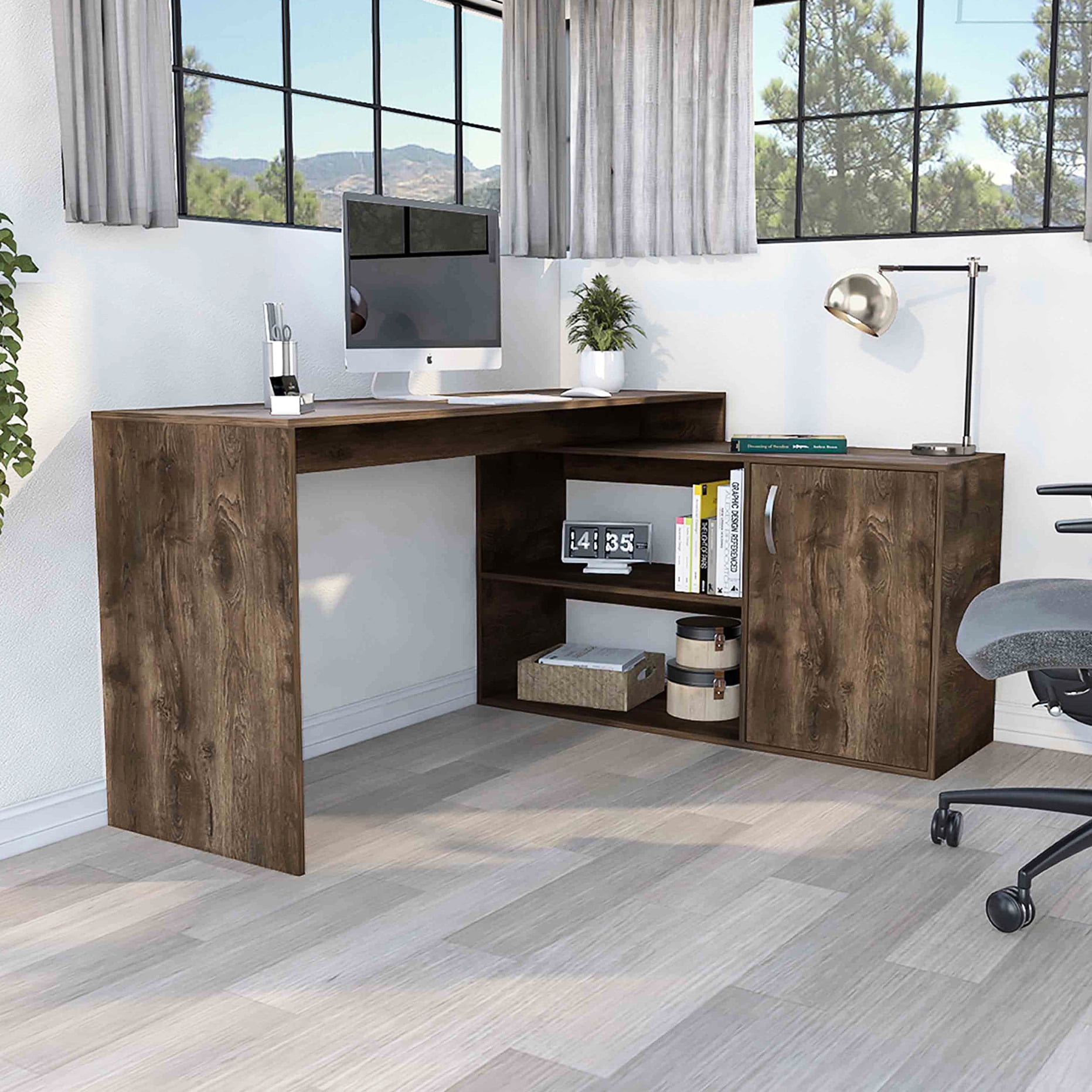 Dark Brown L-shaped Computer Table With Extra Storage Space Office Desk ...