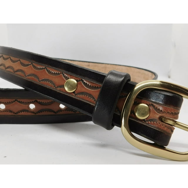 Dark Brown Leather Belt 1 inch wide, 10/12 oz thickness, line/border ...