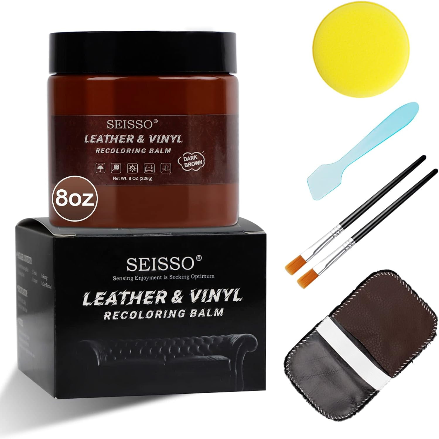 SEISSO Dark Brown Leather Repair Kit- Recoloring Balm for Couches, Car ...