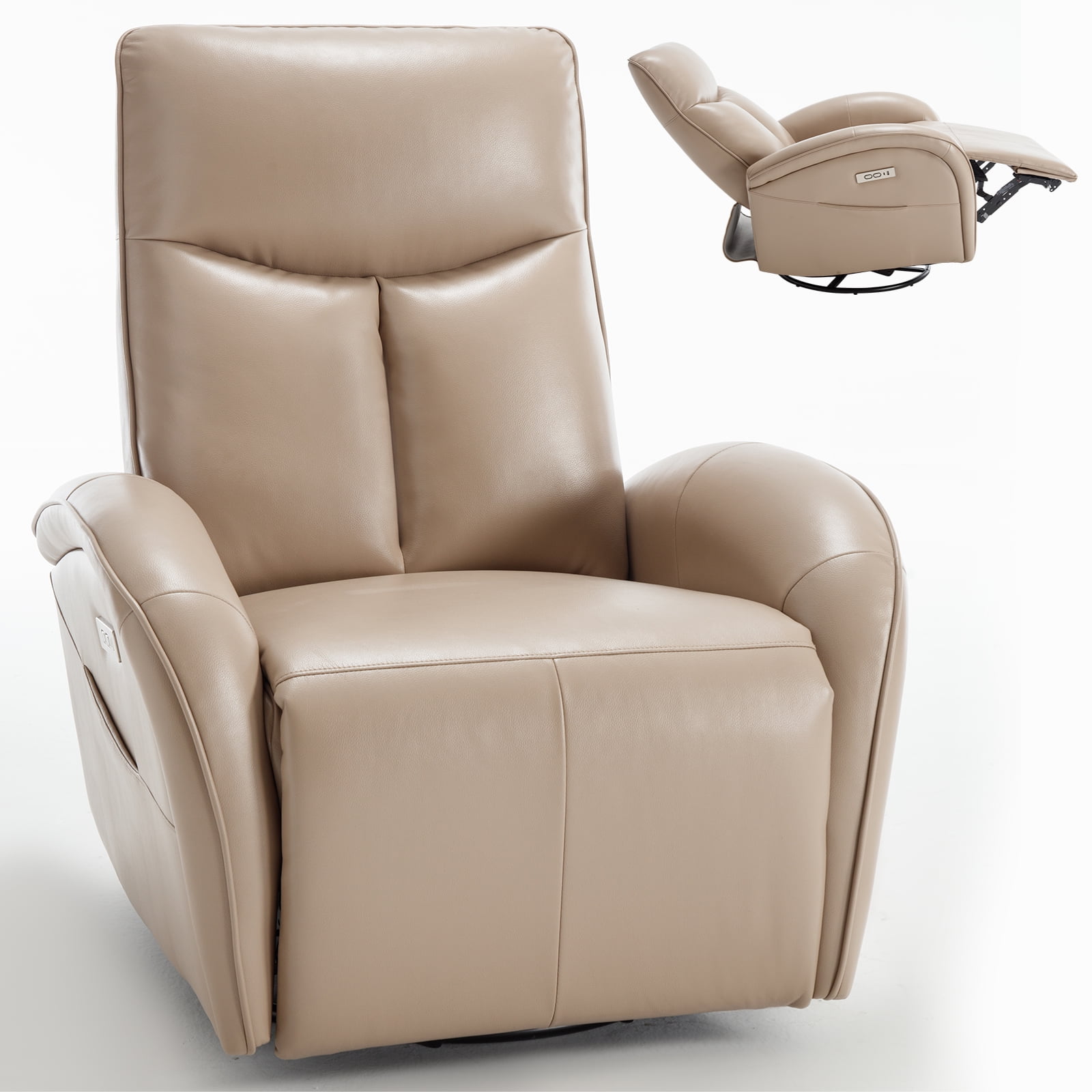 Dark Brown Leatheraire Swivel and Rocker Power Recliner Chair with ...