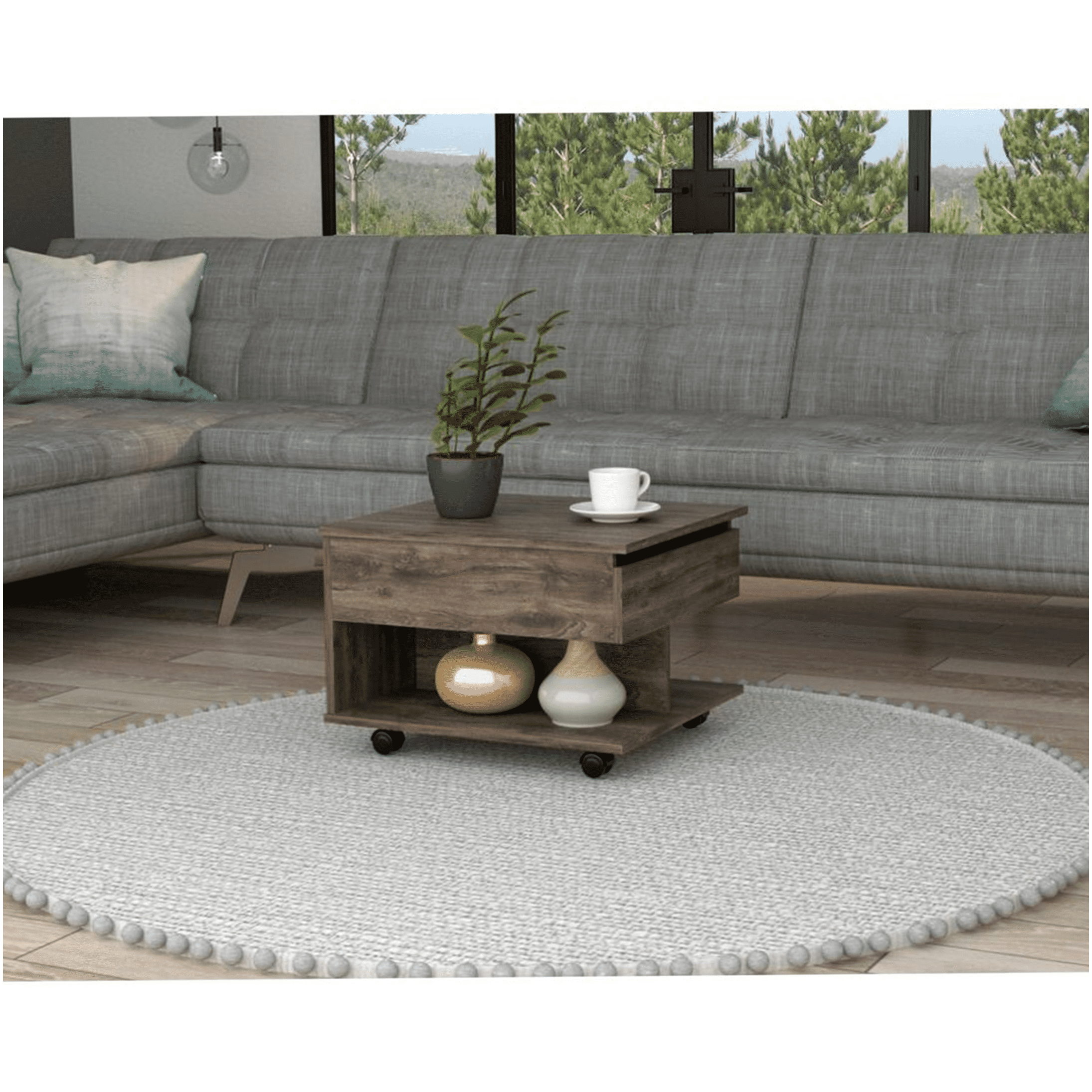 Dark Brown Lift Top Coffee Table with Locking Casters and Hidden ...