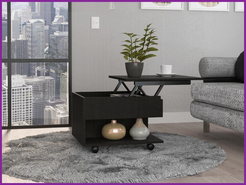 Dark Brown Lift Top Coffee Table with Smart Locking Wheels - Space ...