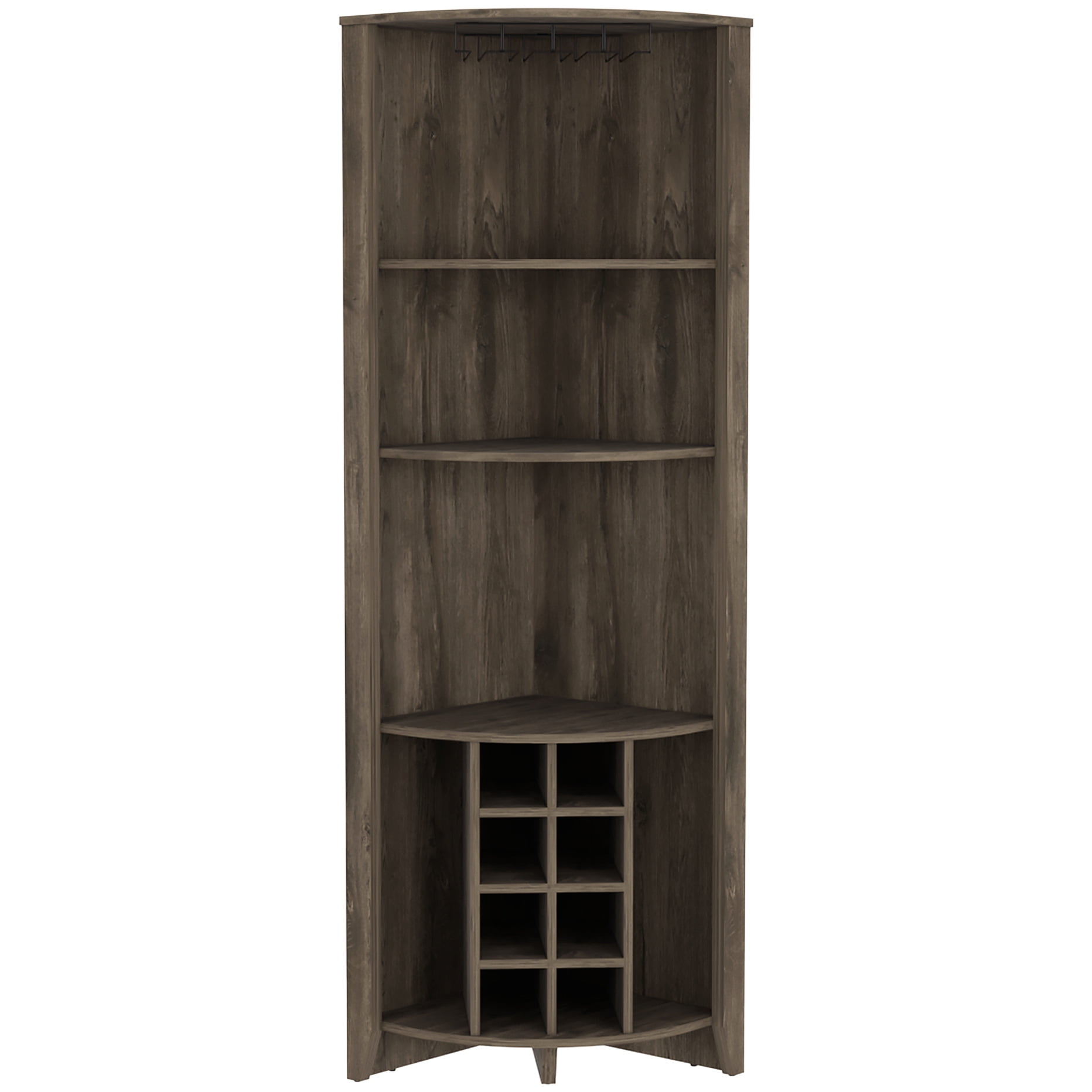 Dark Brown Living Room Corner Bar Cabinet With Cup Rack And Eight Wine ...
