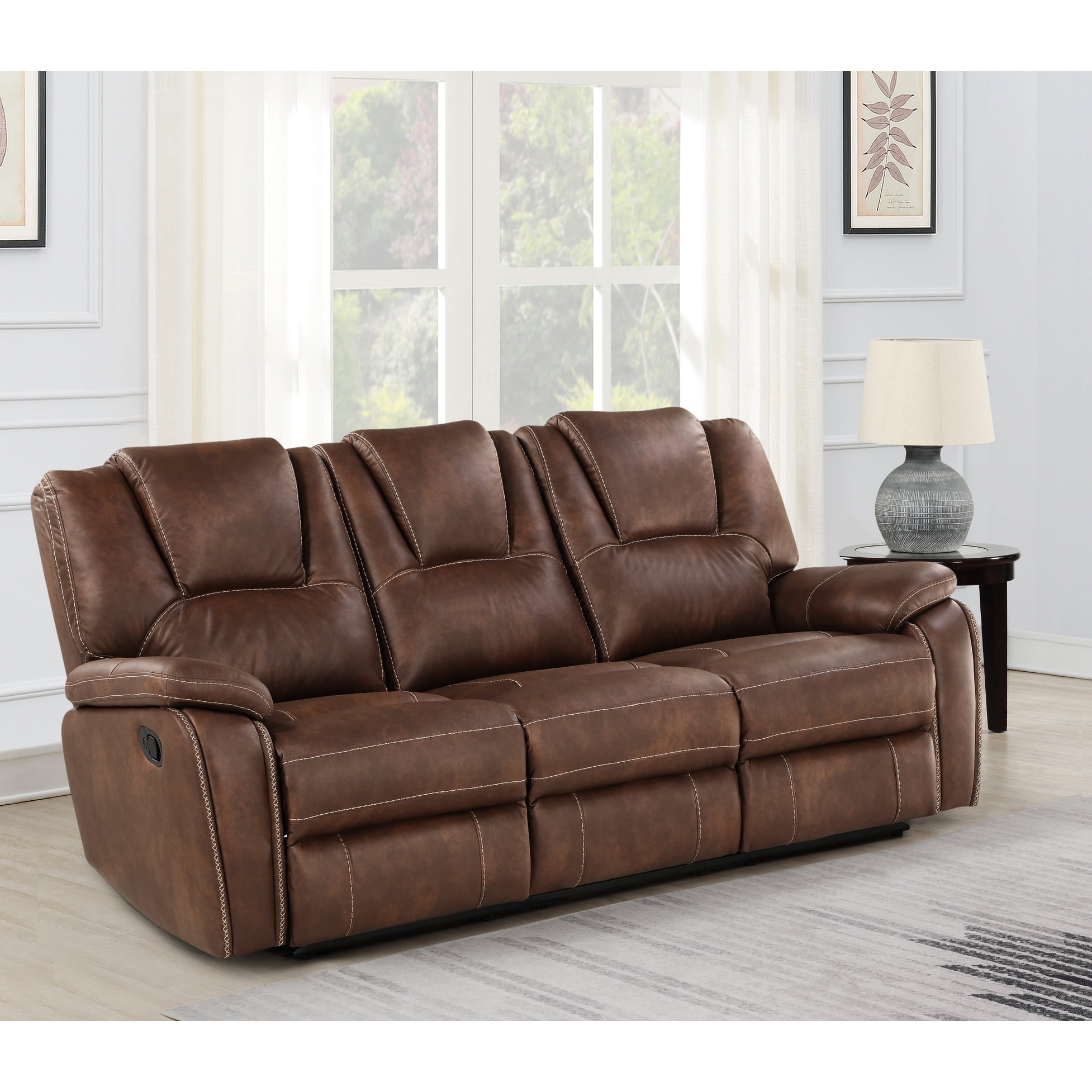 Dark Brown Manual Recliner - Padded Faux-leather, Sinuous Spring Back ...
