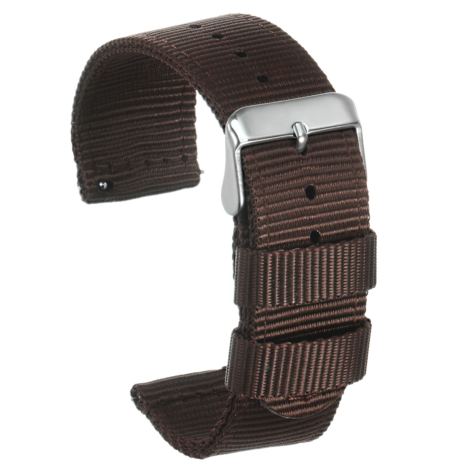Dark Brown Nylon Watch Band 22mm Width Durable Nylon Strap with Silver ...