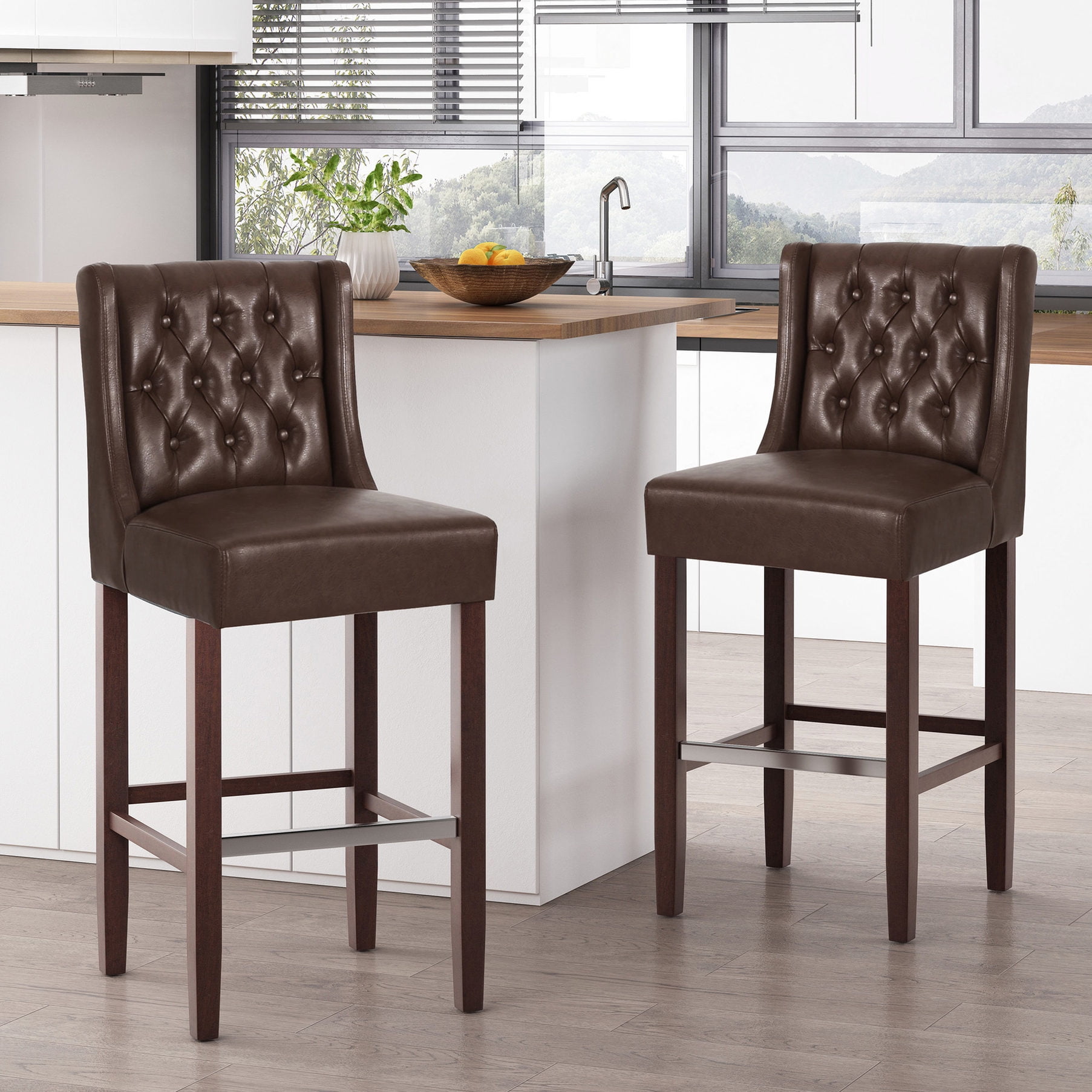 Dark Brown PU Barstool - Bookstore and Library Reading Spot - Walmart.com