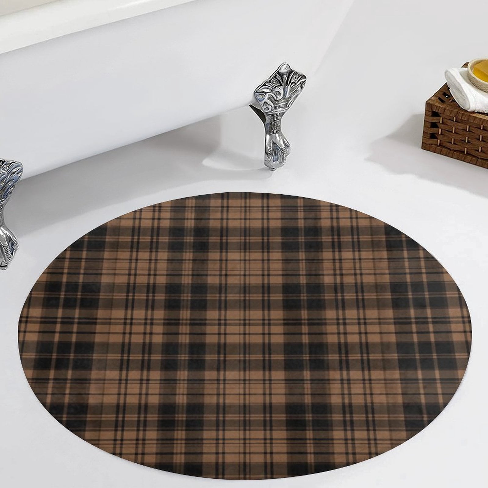 Dark Brown Plaid-1 Area Round Carpet Living Room Bedroom Rugs Door Pad ...