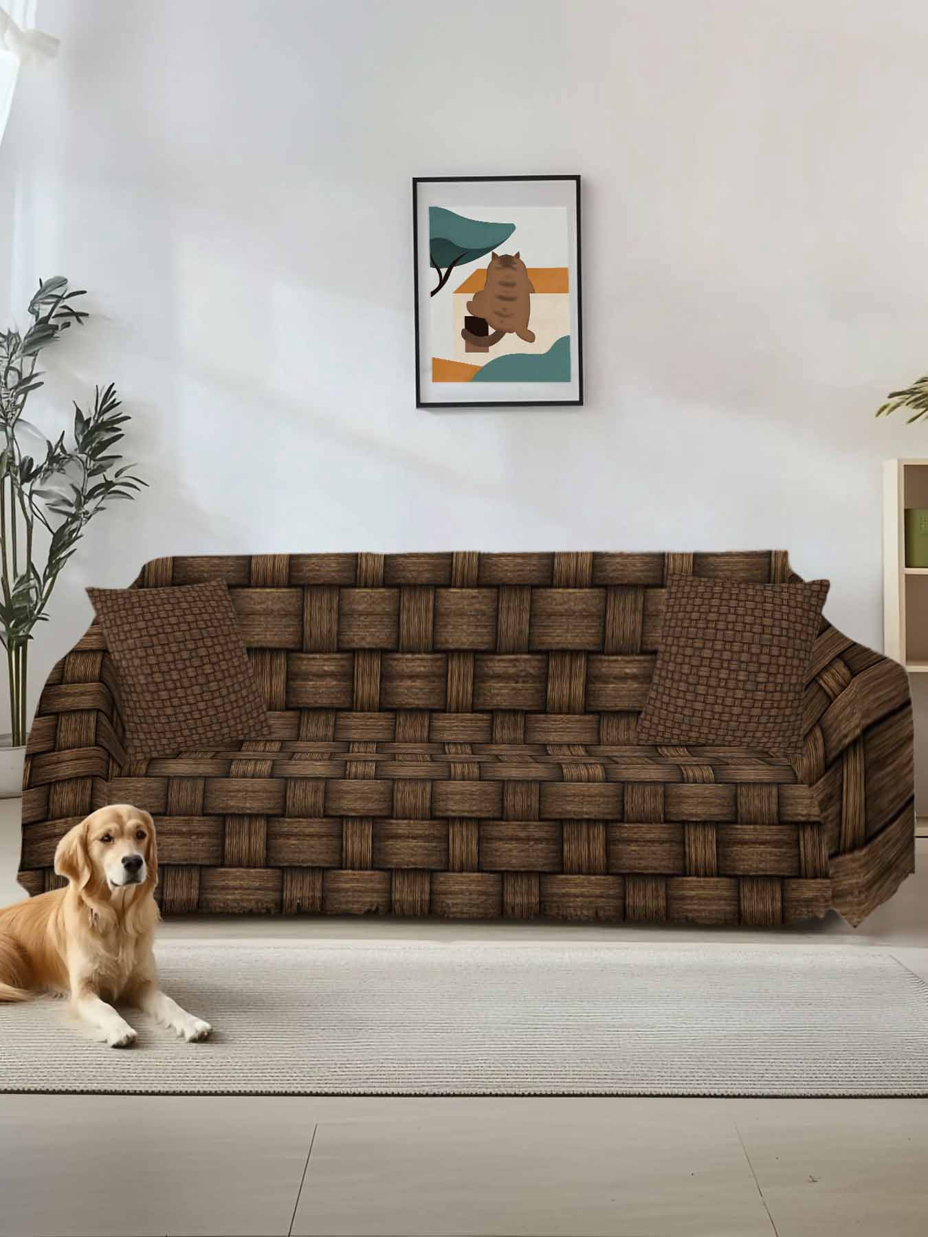 Dark Brown Rattan Couch Cover, Vintage Abstract Wicker Texture ...