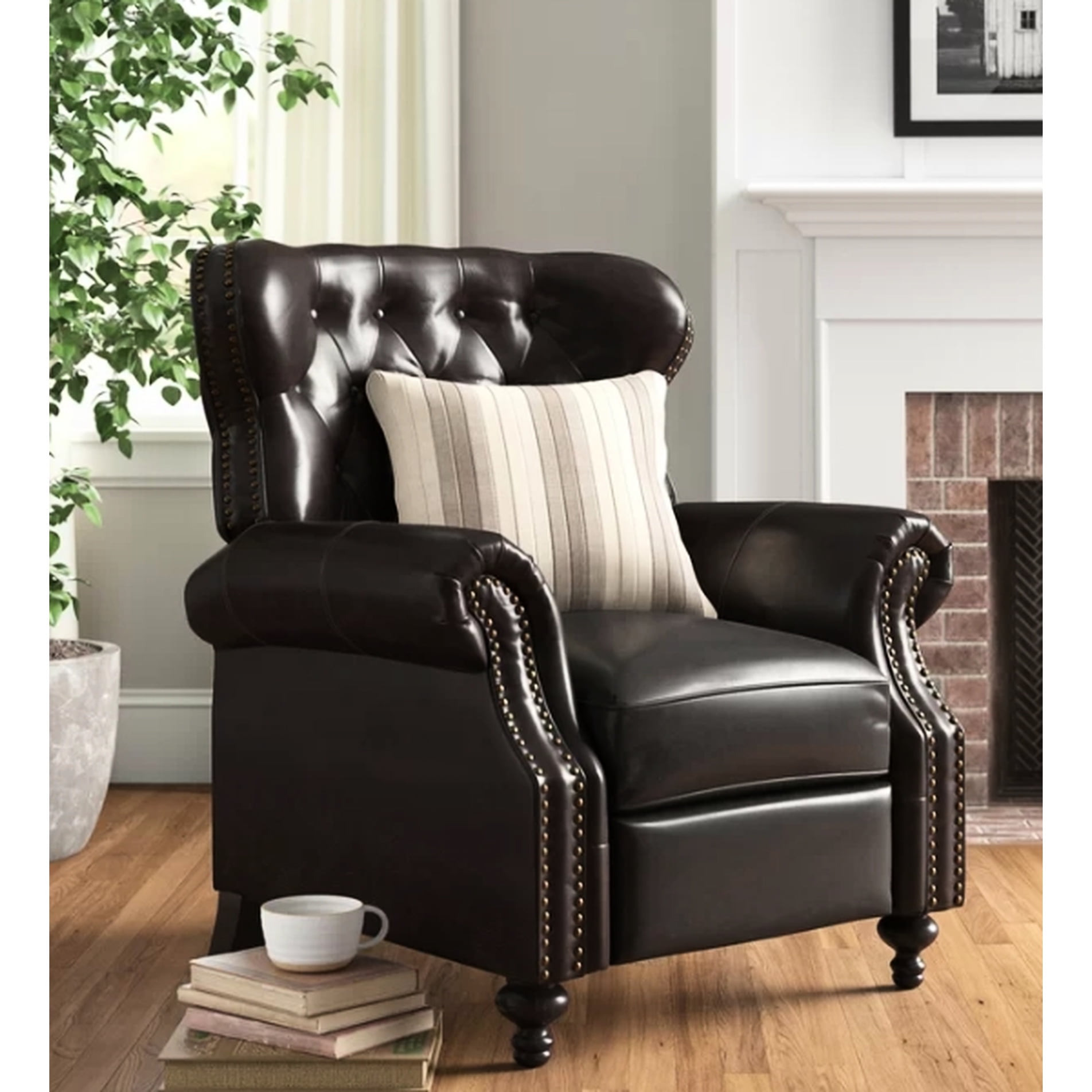 Dark Brown Recliner Chair With Contemporary Button Stitch And Nailhead ...