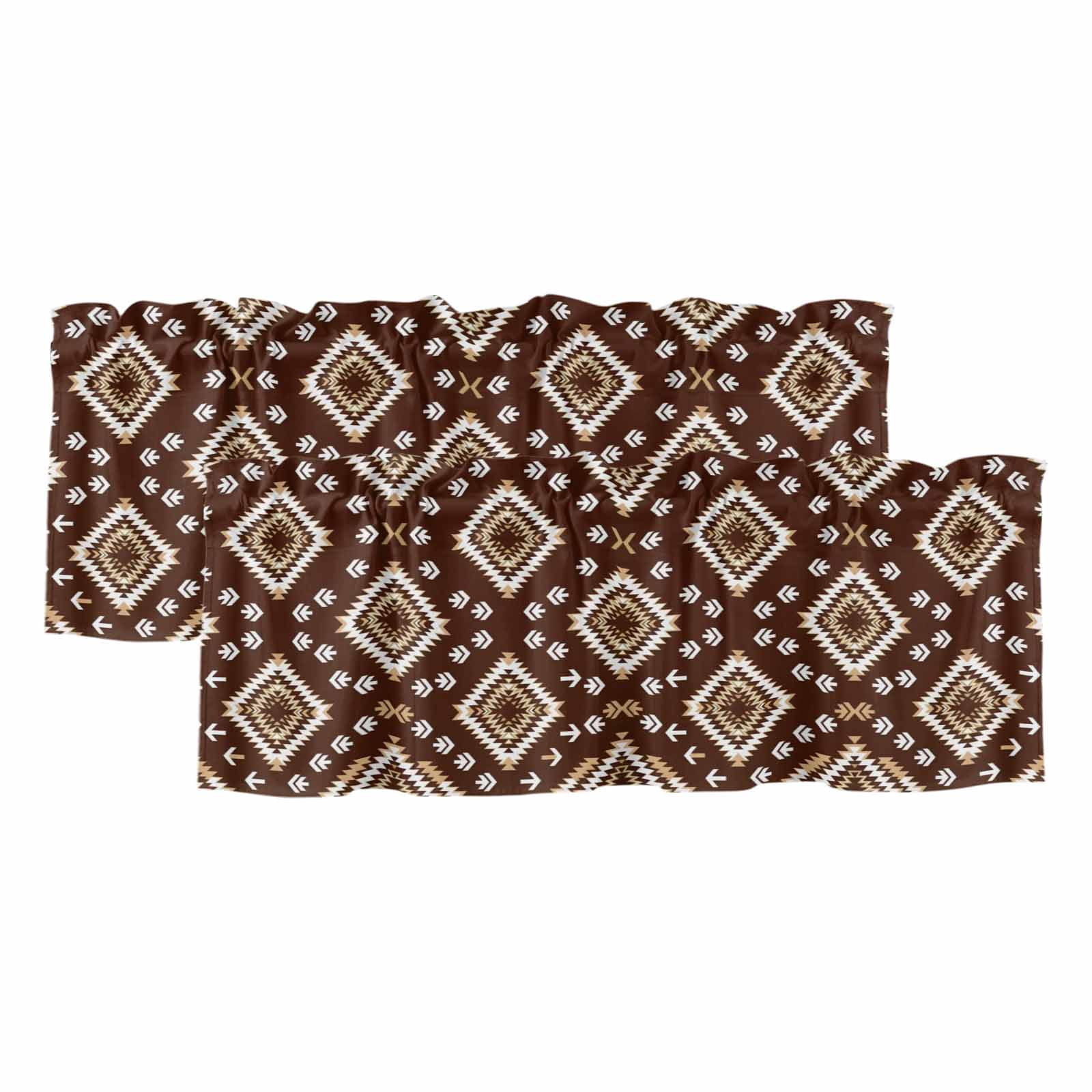 Dark Brown Rectangle 2 Panels Kitchen Valance, Tribal Retro Classic ...