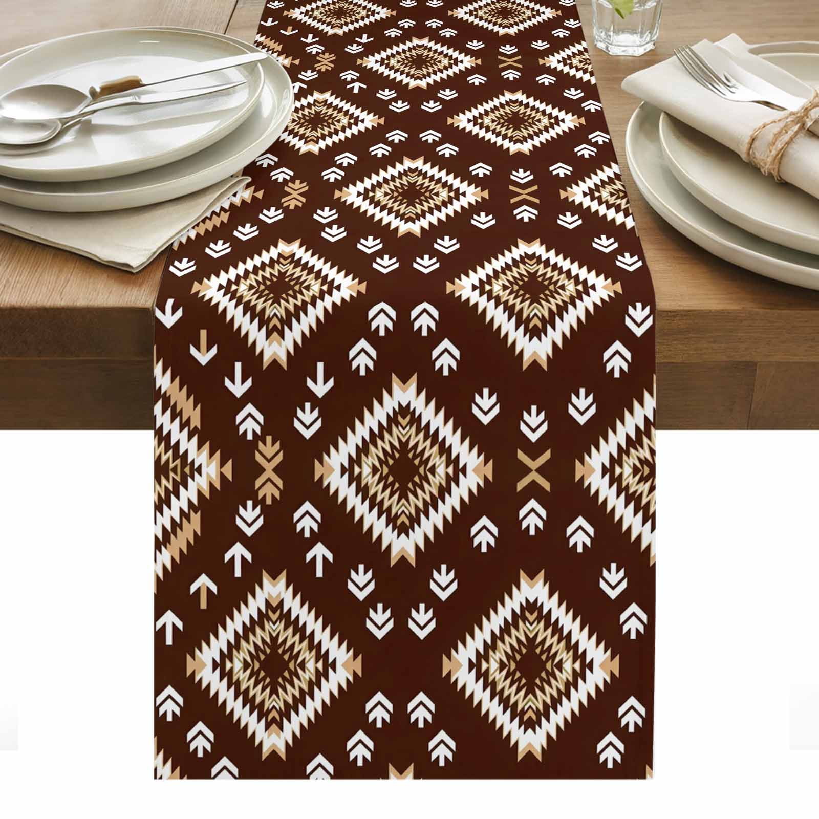Dark Brown Rectangle Cotton Linen Table Runner Tribal Retro Classic ...