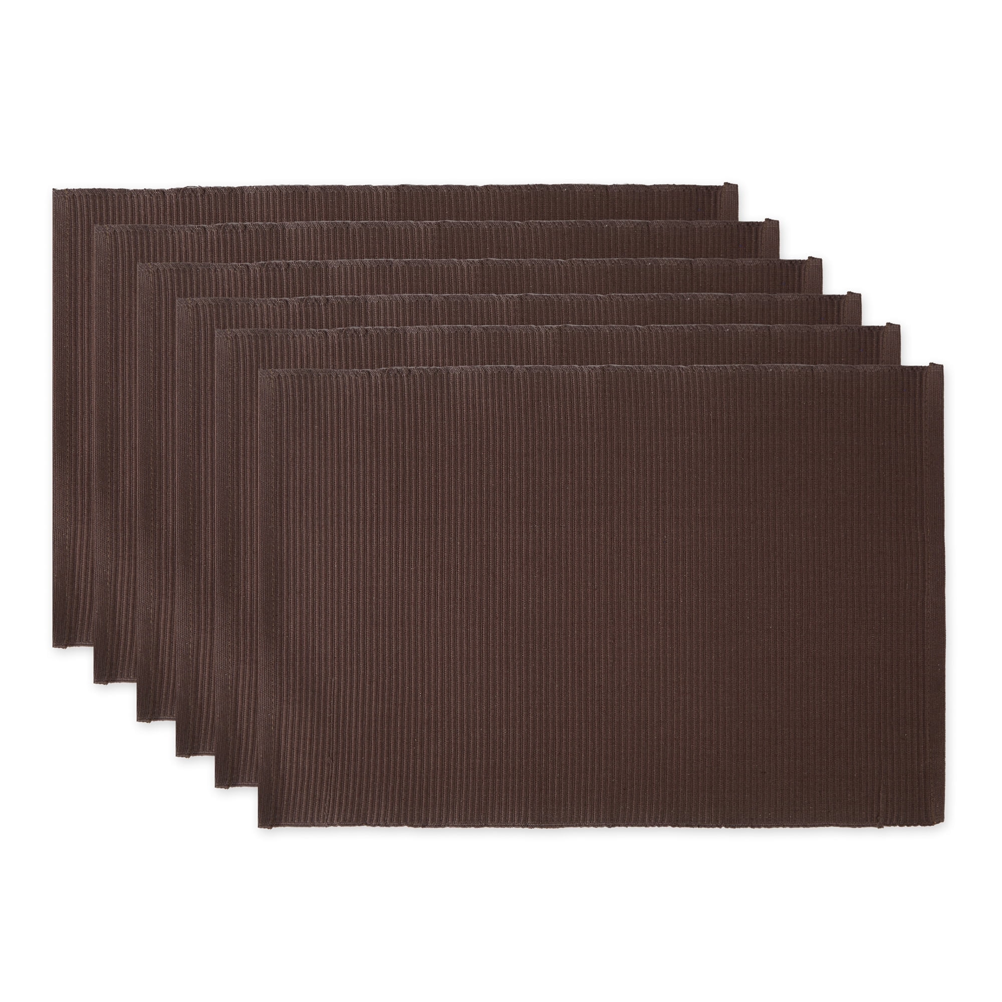 Kitchen Modern Dark Brown Ribbed Placemat, Solid Washable Set of 6 ...