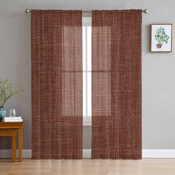 Dark Brown Semi Sheer Curtains 84 Inch Length 2 Panels Set, Vintage ...