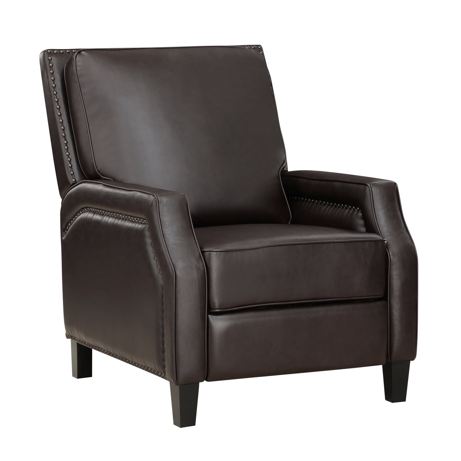 Dark Brown Solid Wood Frame Reclining Chair with Nailhead Accents ...