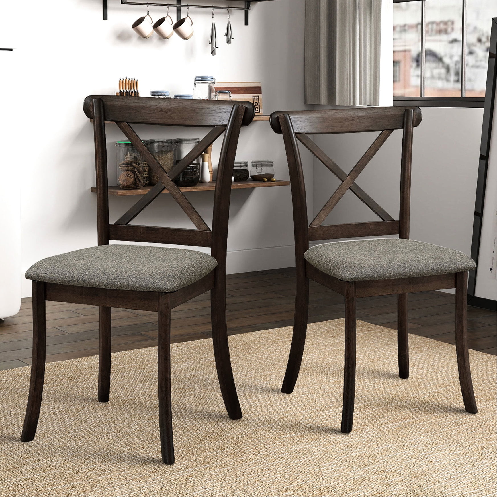 Dark Brown Tone - Solid Frame - Dining Table Use - Set of 2 Chairs ...